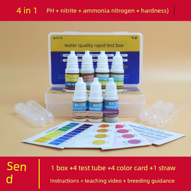 Набор для тестирования воды в аквариуме: нитриты, аммиак, азот, pH, остаточный хлор, нитраты, щелочность, жесткость