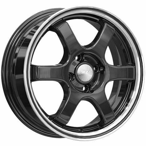 Диск автомобильный литой СКАД Киото 15x6 4x100 et45 dia67.1 Чёрный глянцевый с полированным ободом