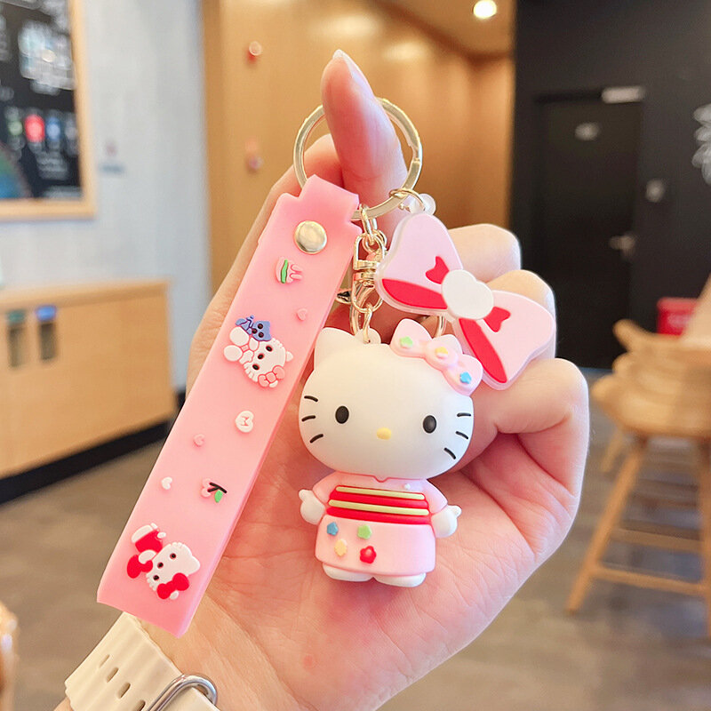 Милый брелок с мультяшной Hello Kitty, изысканная кукла, подвеска для сумки для пары, украшение для автомобиля, Hello Kitty в розовом кимоно.