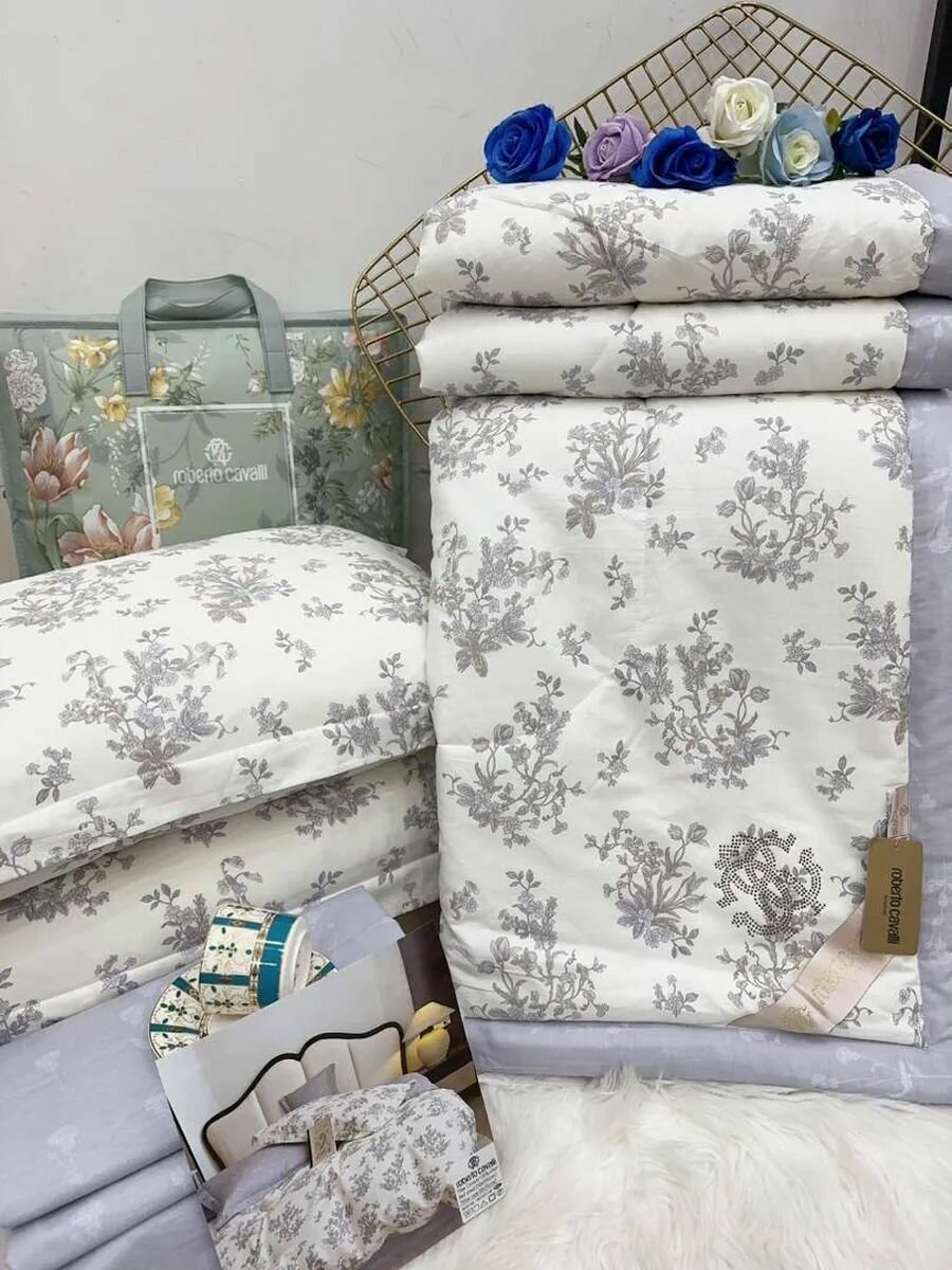 Комплект постельного белья с одеялом Santfair , Сатин Люкс , хлопок 100%, евро , Roberto Cavalli