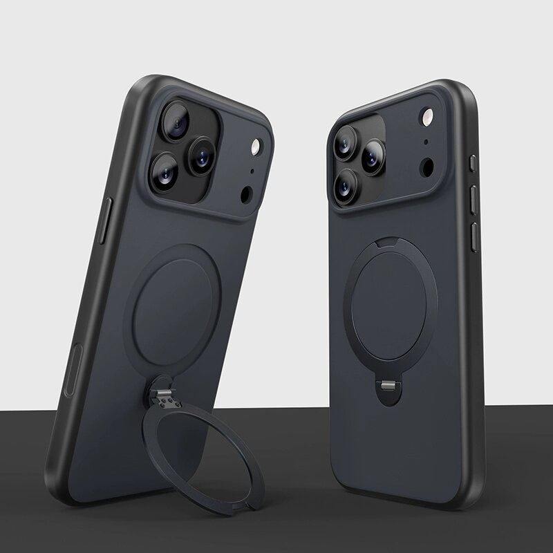 Чехол для iPhone 17 Pro из матового силикона с цветным покрытием, поворотной подставкой Q-типа, магнитной защитой