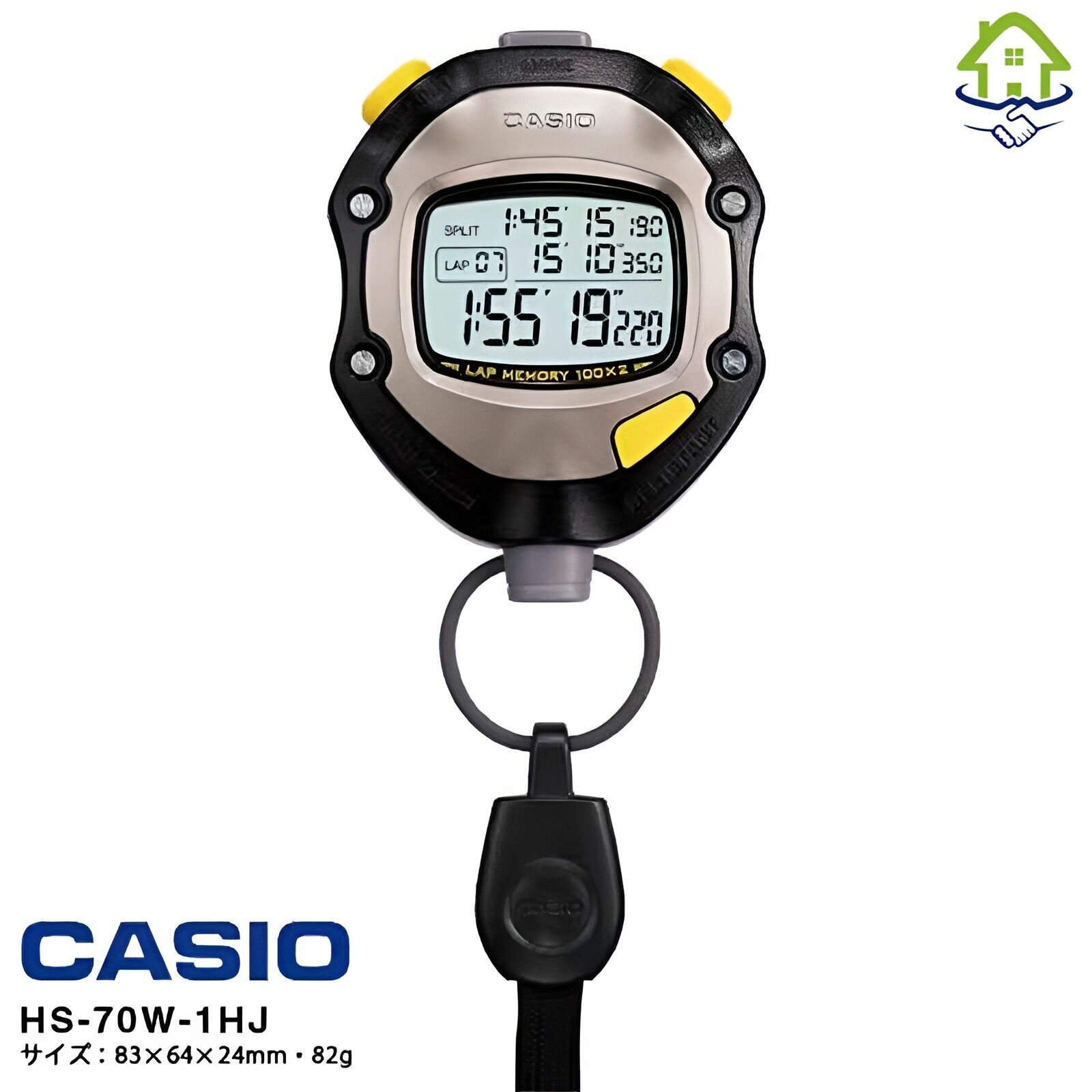 Секундомер Casio HS-70W-1 с памятью, будильником и таймером, Серый черный, черное