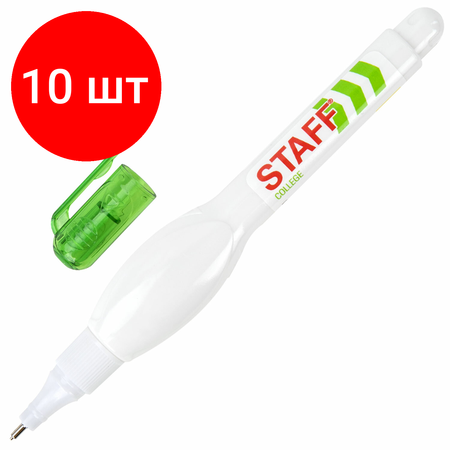 Комплект 10 шт, Ручка-корректор STAFF "College", 7 мл, металлический наконечник, 226816