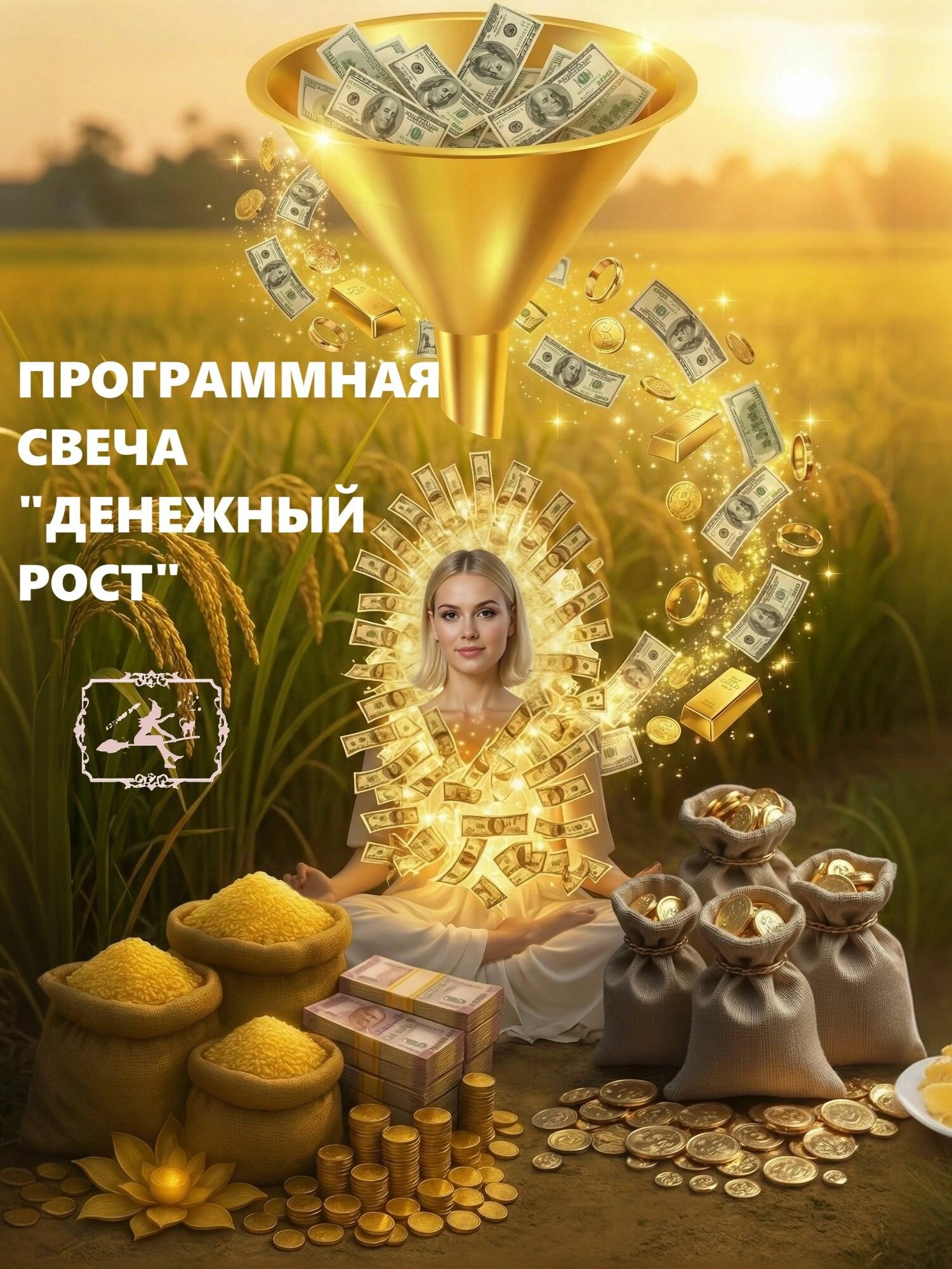 Свеча "Денежный Рост", магическая, пчелиный воск, тёмно-зелёная