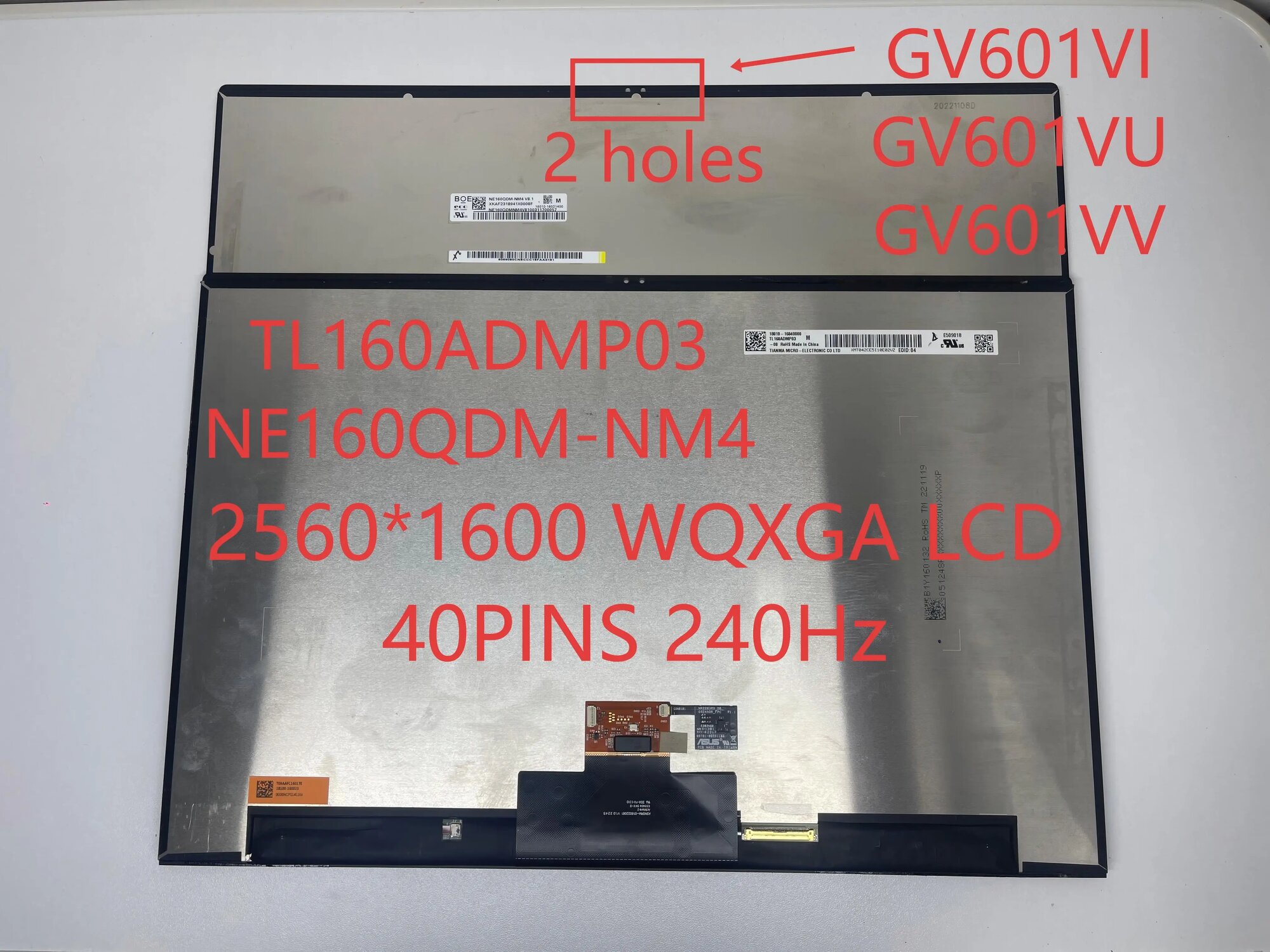 ЖК-дисплей ASUS ROG FLOW X16 GV601, 2560x1600, 240Hz, ASSEMBLY1-240Hz