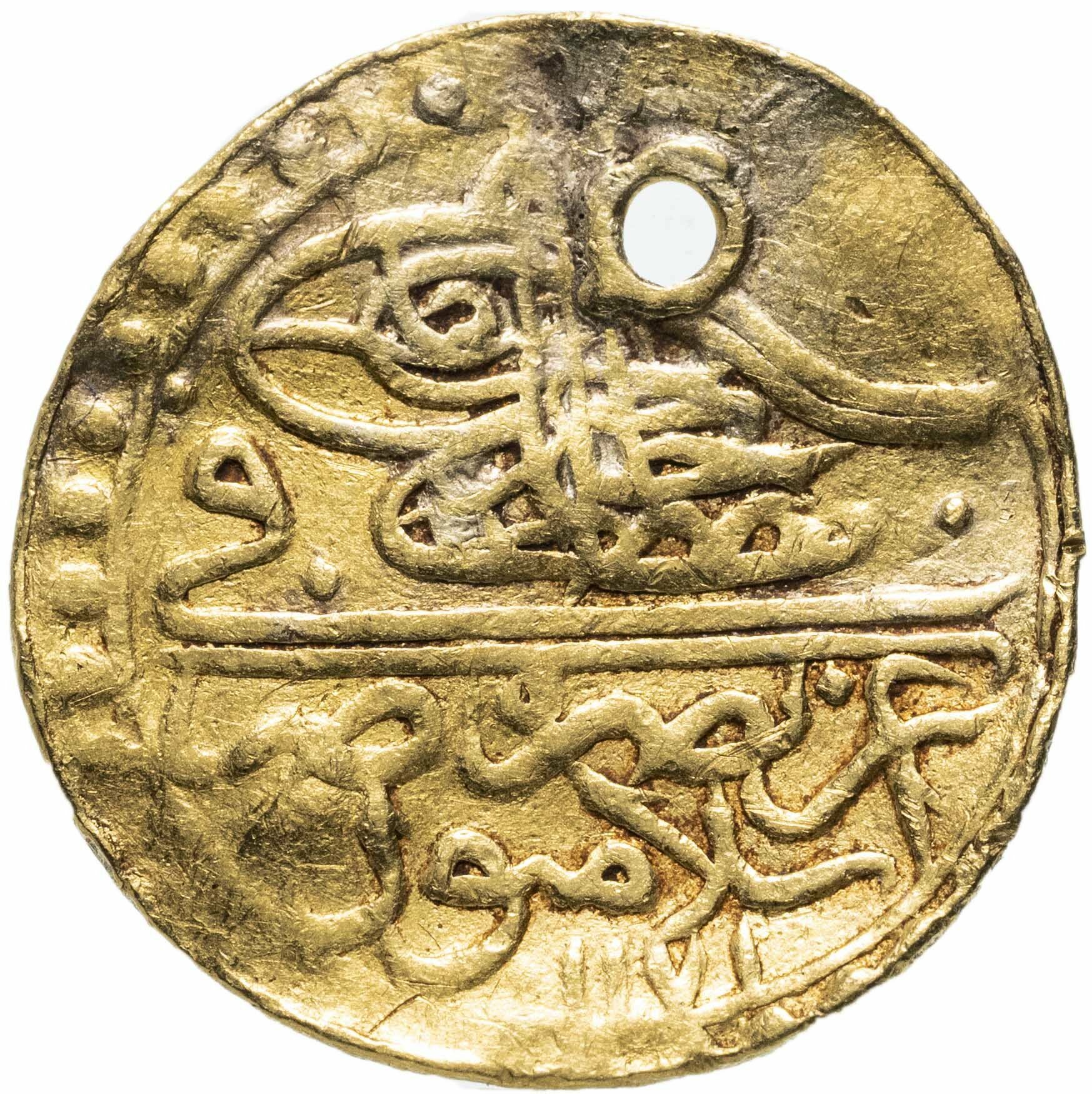 Османская империя, Мустафа III, 1757-1774 годы 1171-1187 хиджри, 1/2 Зери Махбуб Золото, в сохранности VF