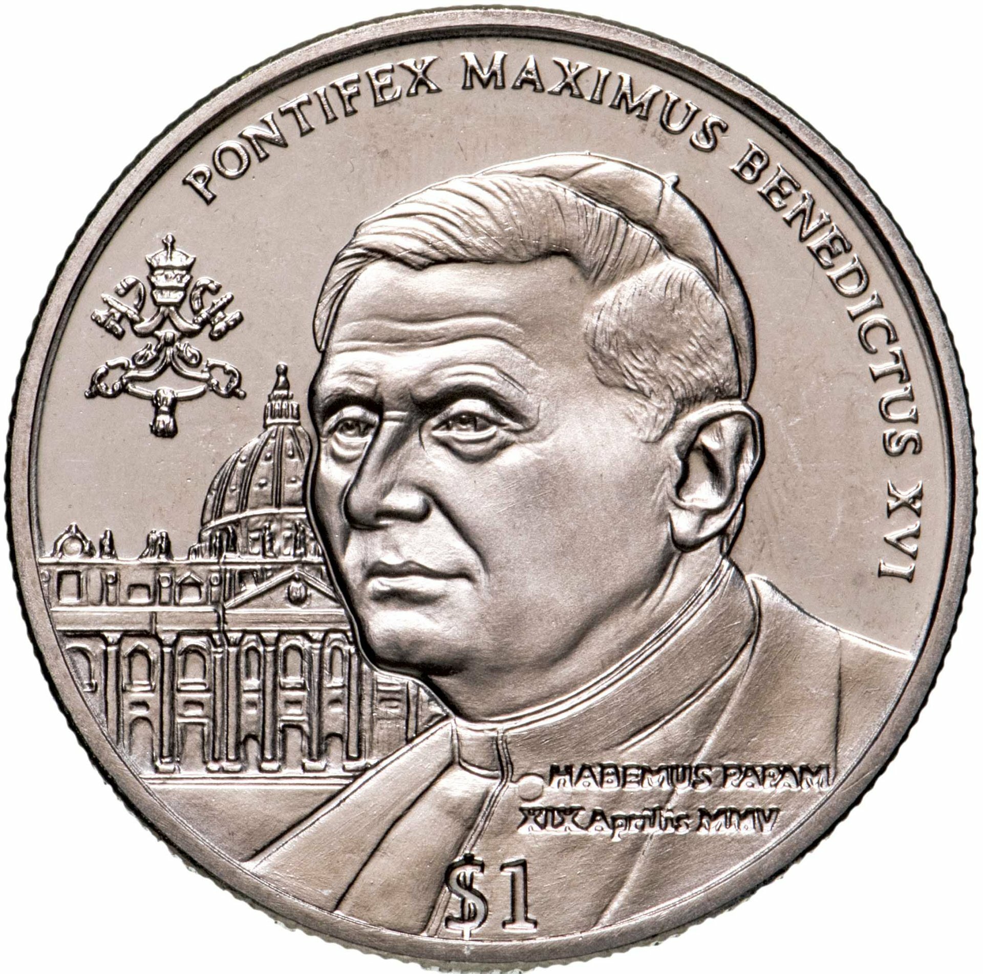Сьерра-Леоне 1 доллар dollar 2005 "Бенедикт XVI", Мельхиор медь-никель, в сохранности UNC