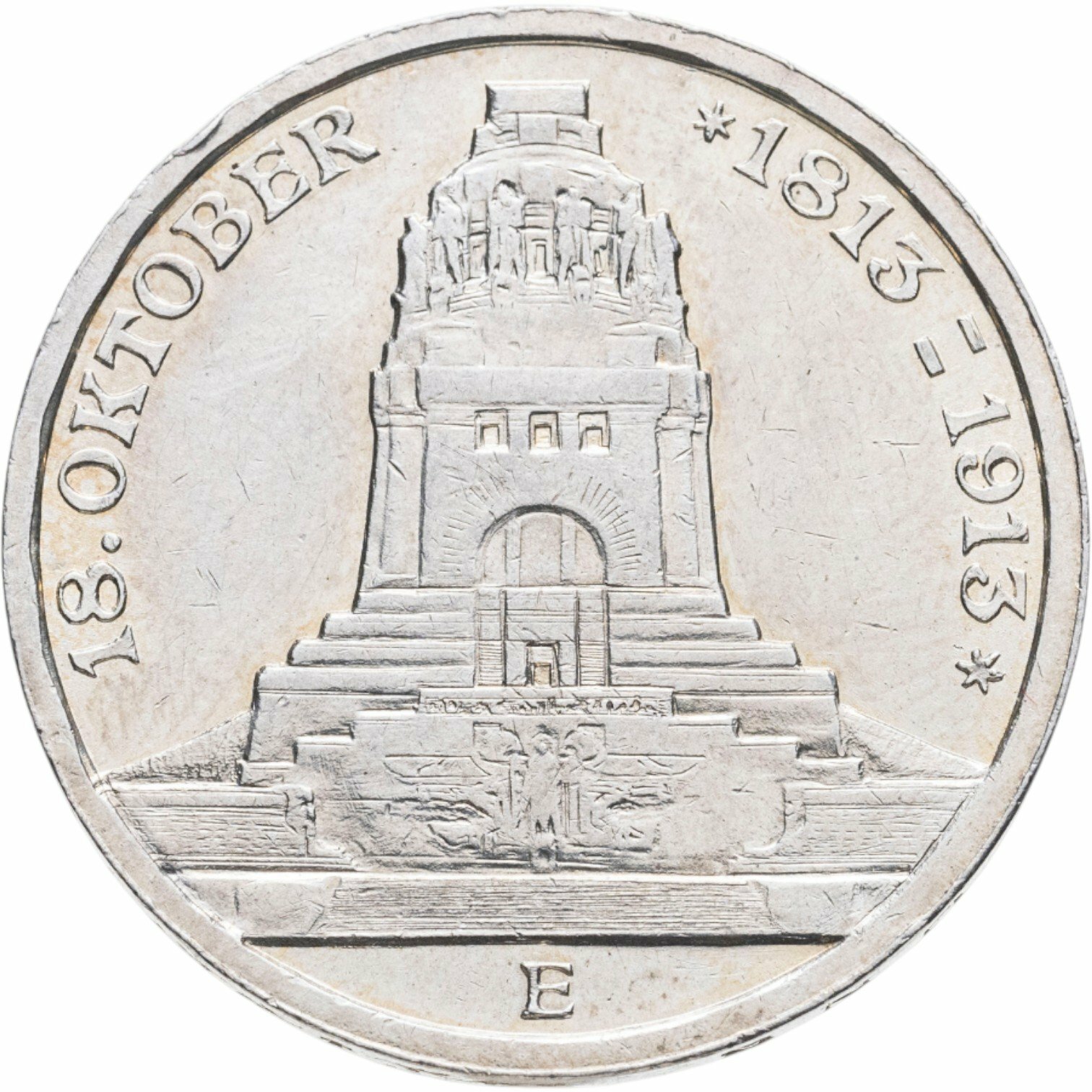 Германская империя Саксония 3 марки 1913 "100 лет Битве народов", Серебро 900, в сохранности UNC