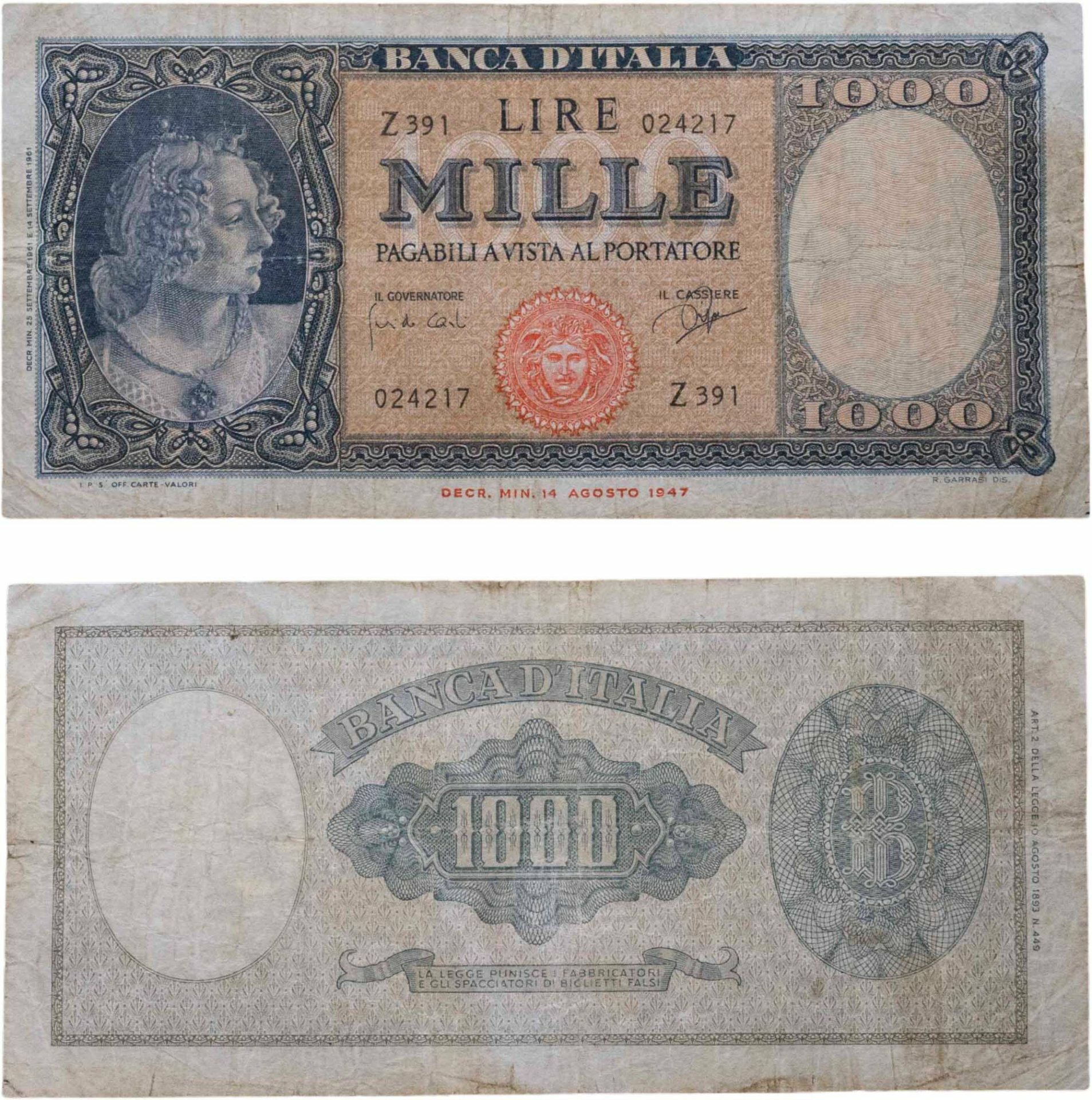 Италия 1000 лир 1947