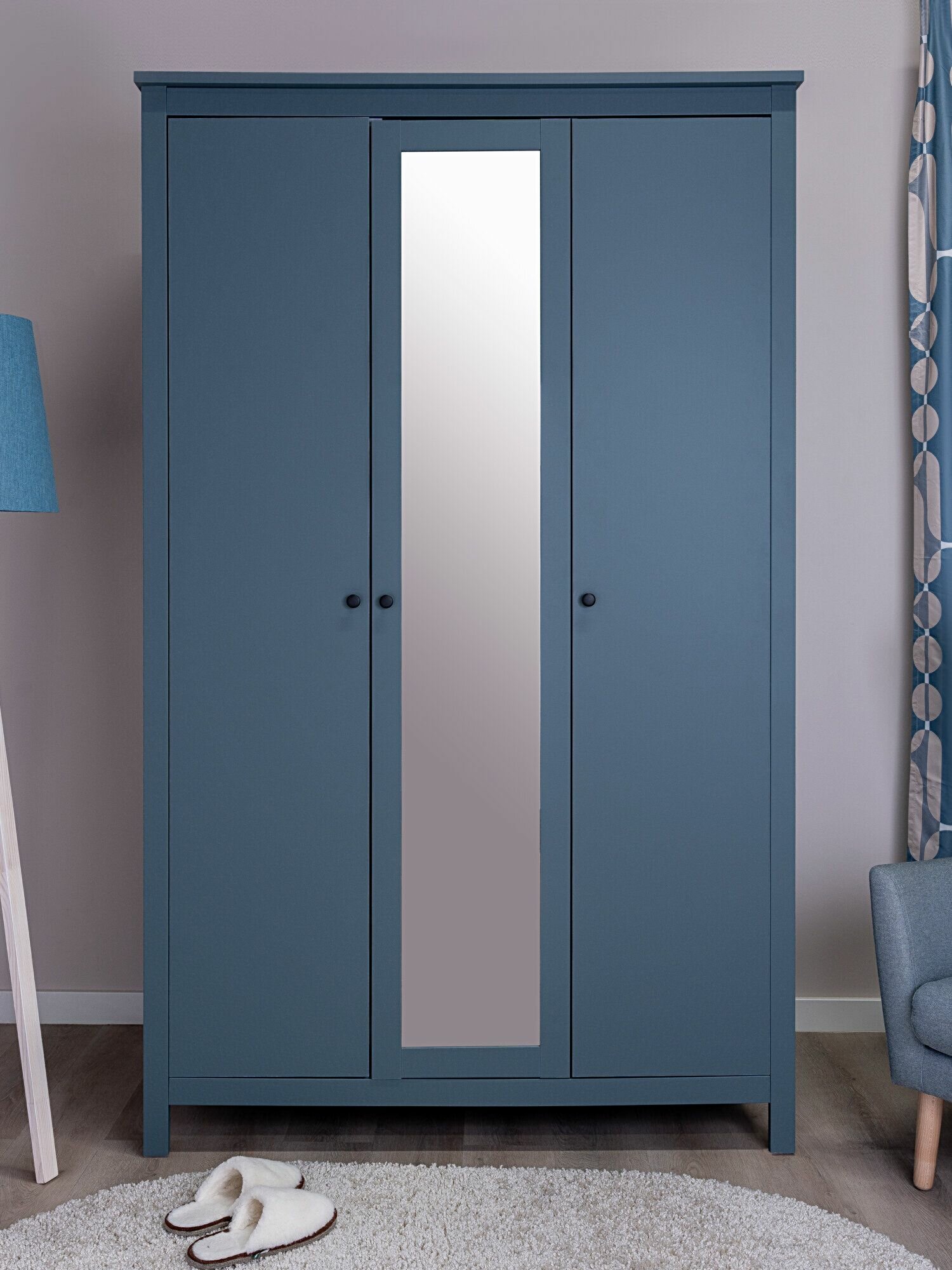 Шкаф распашной Сага, 3 двери, 132х64х215 см, темно-бирюзовый, ГУД лакк