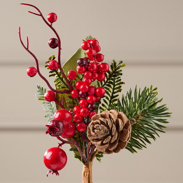 Хвойная Ветка с Ягодами 20 см, литая + ПВХ, Kaemingk, 689076
