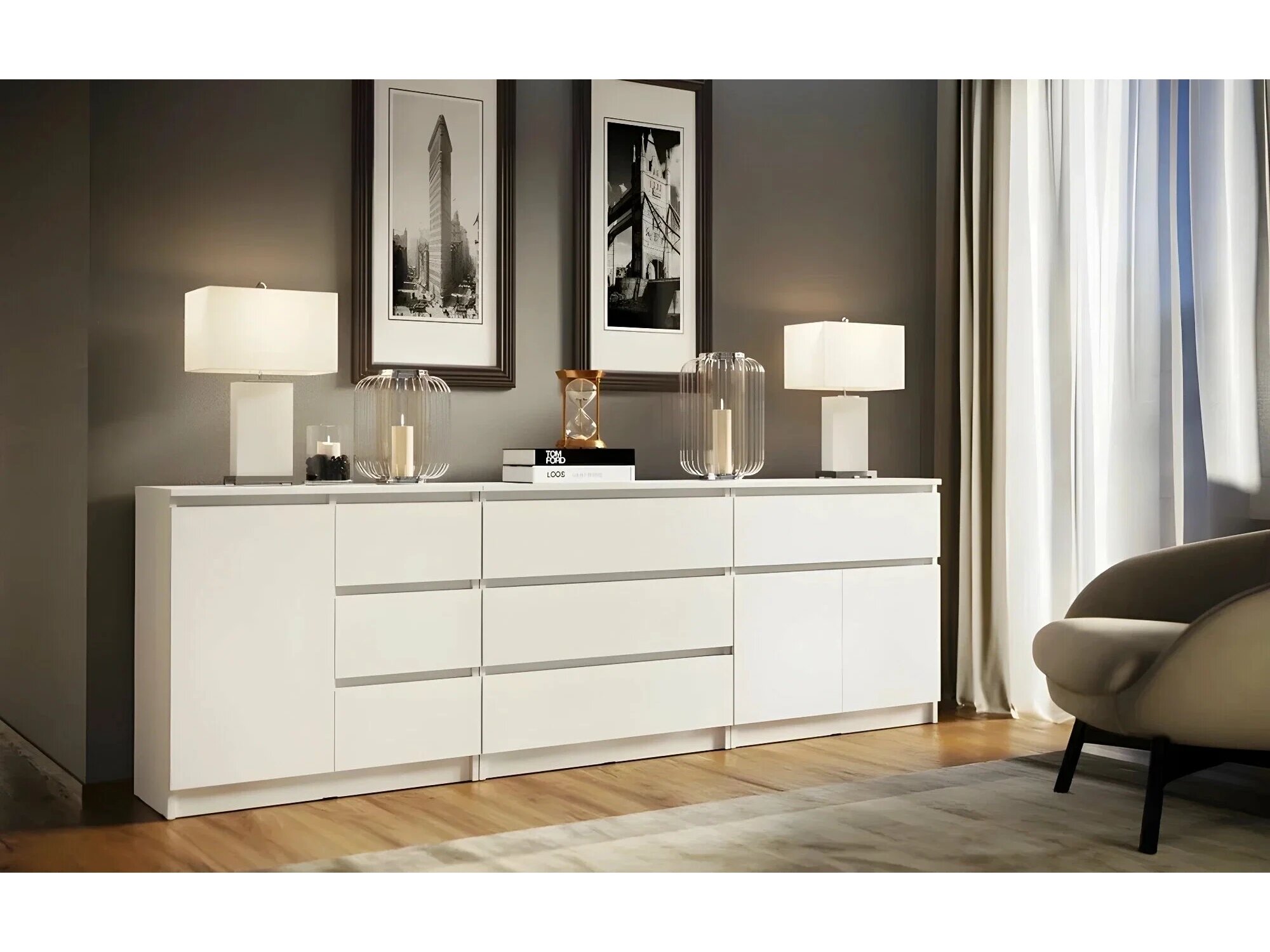 Композиция комодов в современном стиле, Белый глянец, Белый (ЛДСП)