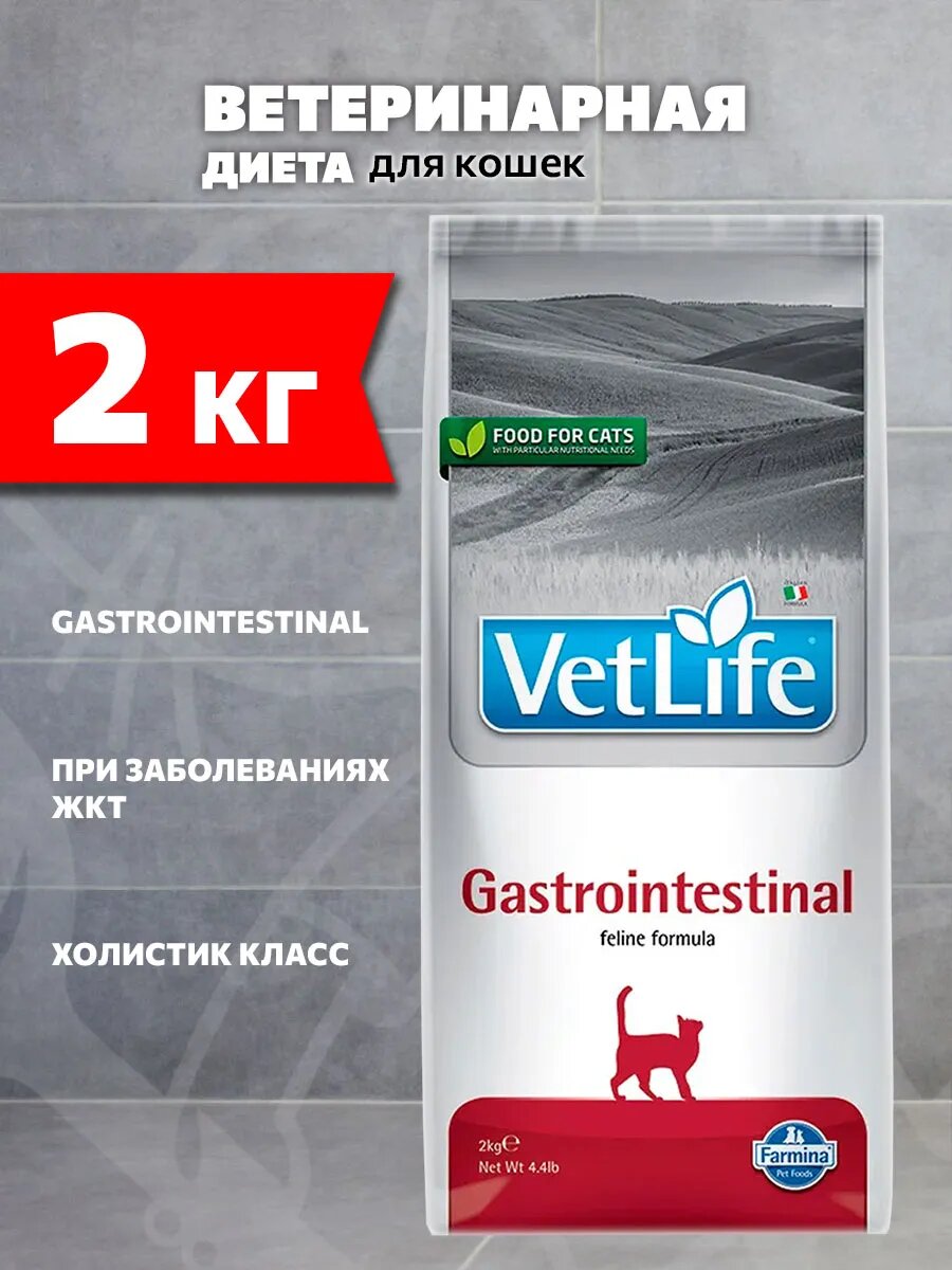 Корм сухой Farmina Vet Life Feline Gastrointestinal для взрослых кошек при заболеваниях желудочно-кишечного тракта, 2 кг