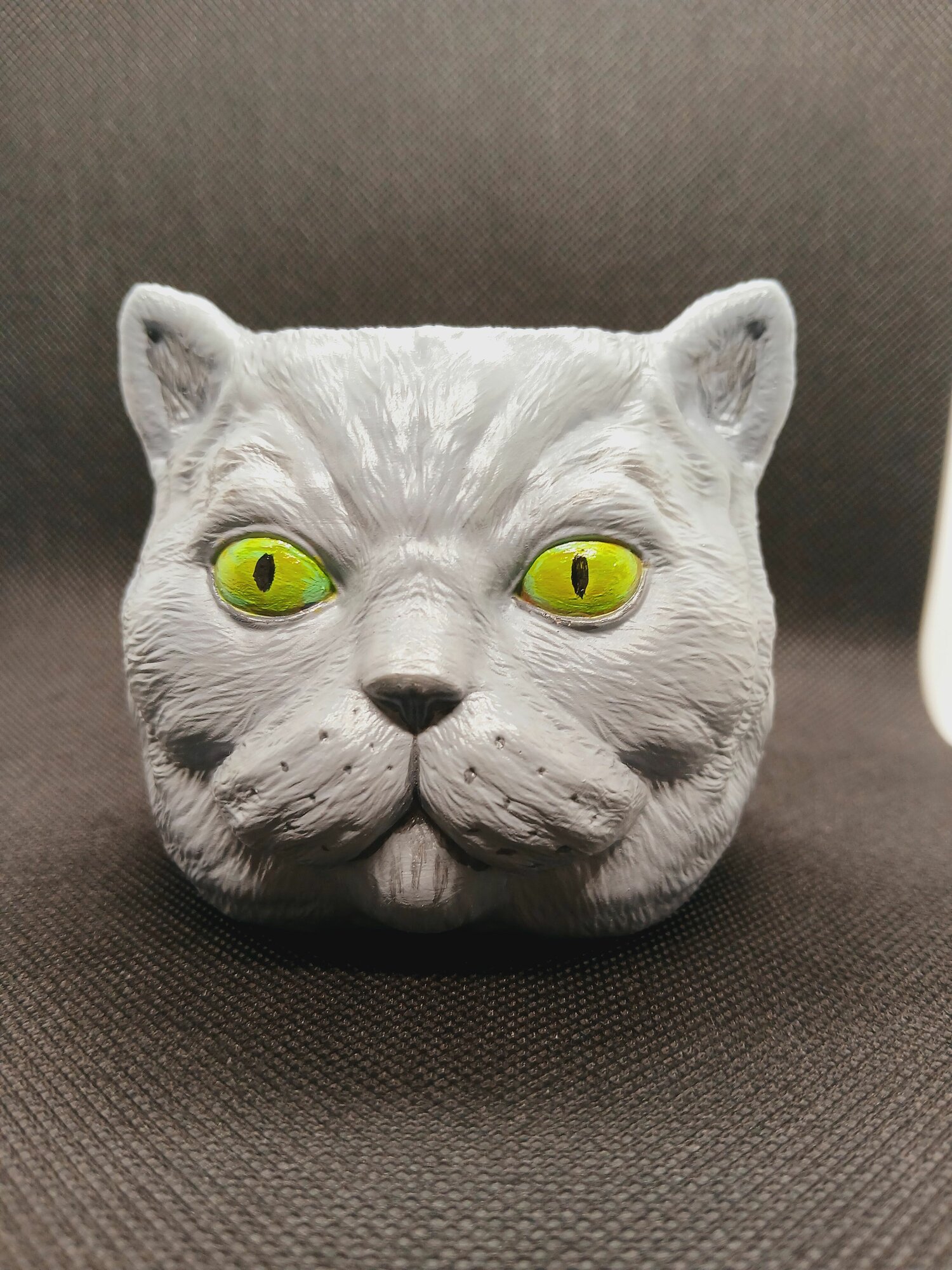 Авторское кашпо "кот-обормот", материал гипс, цвет серый, высота 8 см, ширина 8см