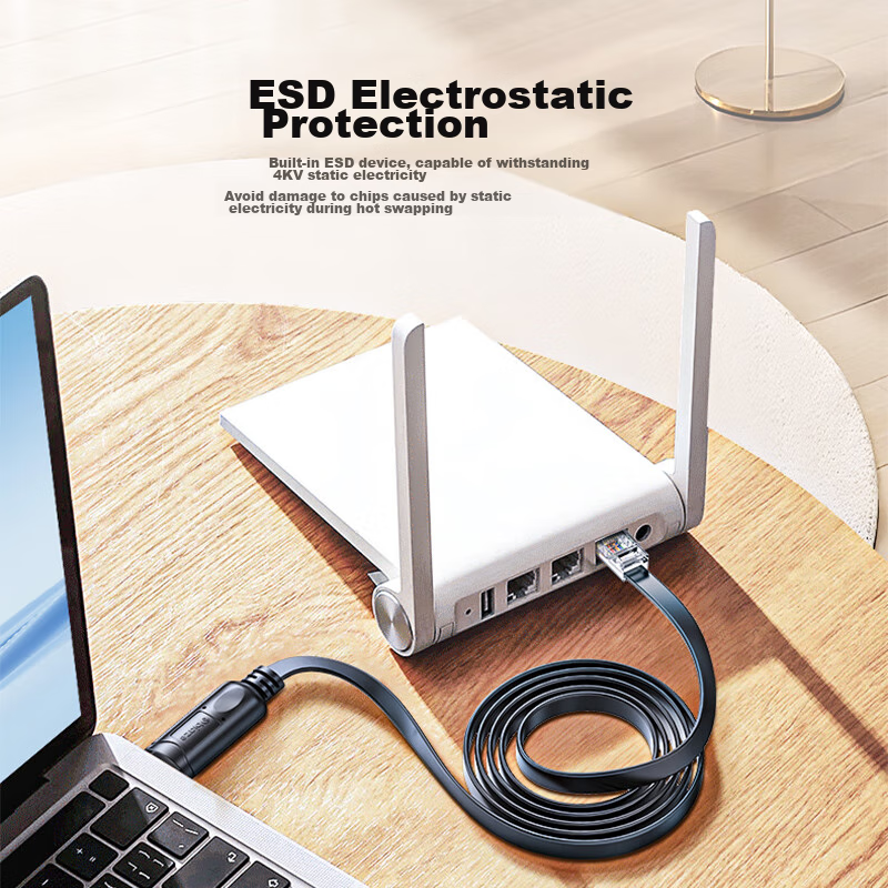 Biaze Console Debugging Cable, USB to RJ45 Network Cable, Suitable for Cisco Huawei Server, Tenda TP-LINK Router Switch Converter Cable, Black, 1.8 Meters