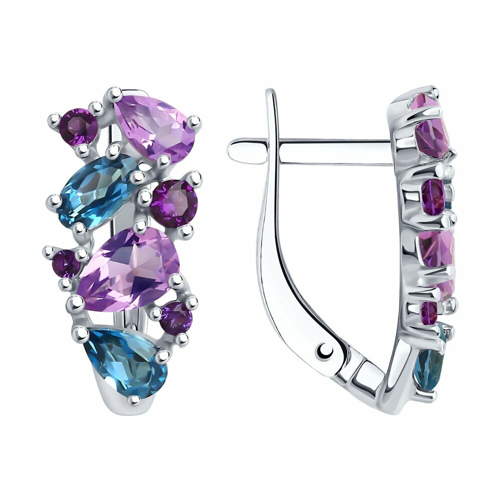 Серьги, серебро, 925 проба, аметист, фианит, Лондон топаз