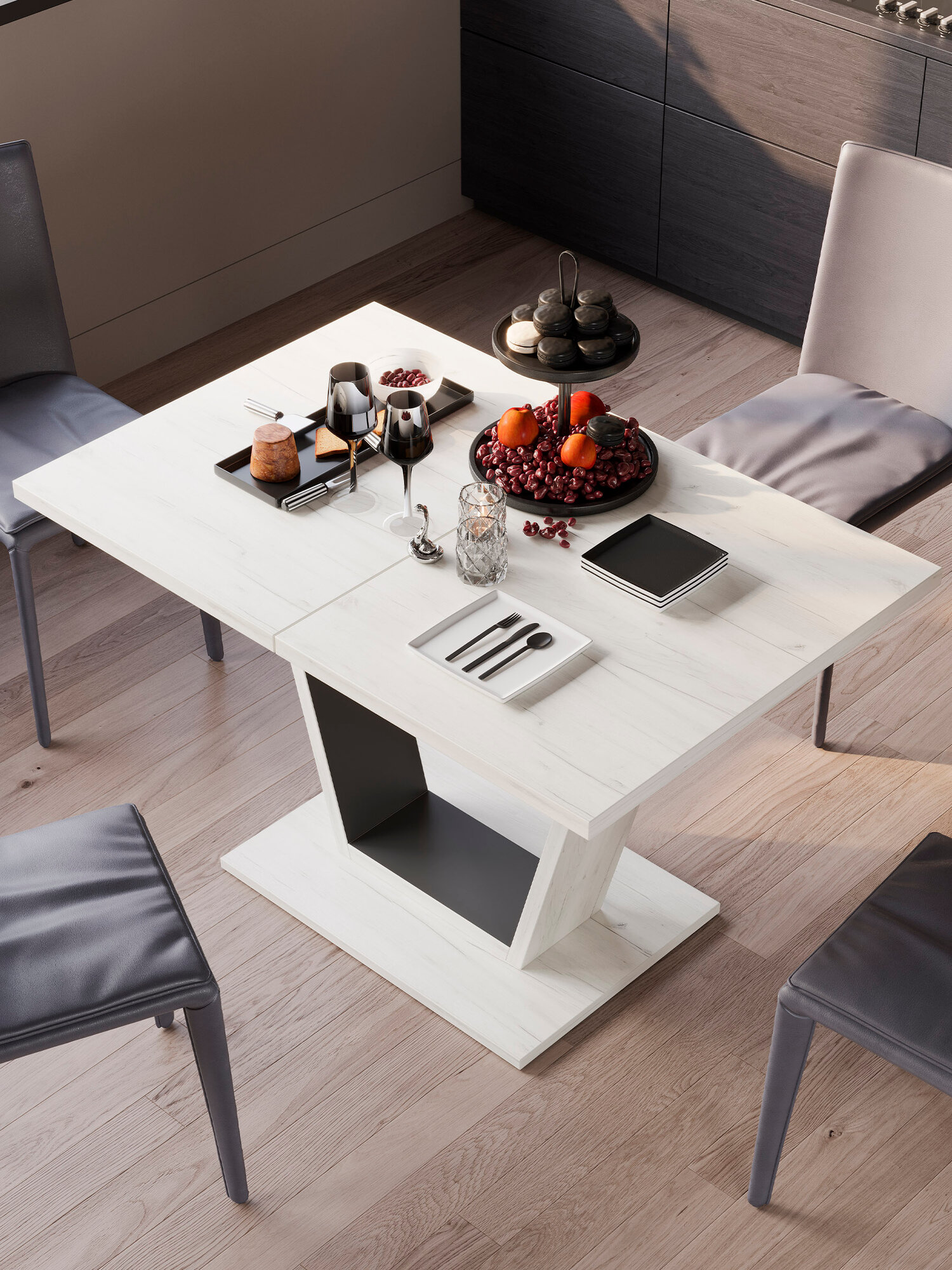 Стол кухонный раздвижной "Гавана" (Дуб крафт белый/Серый графит)