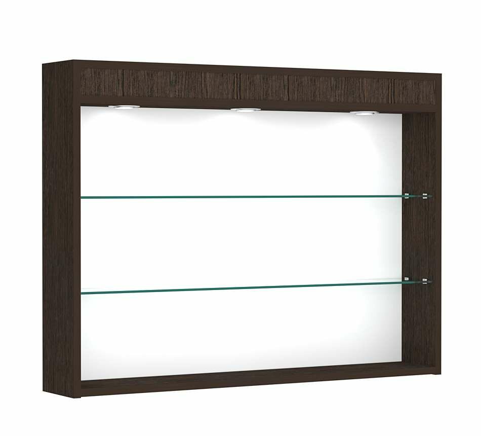 Витрина настенная №3-3Г открытого доступа со стеклянными полками и верхней подсветкой, Дуб Венге