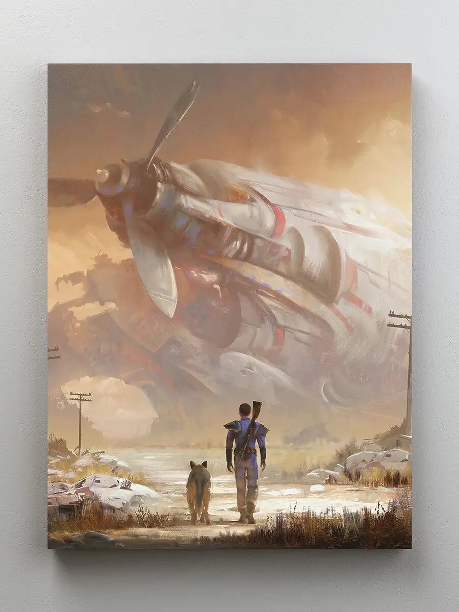 Интерьерная картина на холсте "Пост-апокалипсис с собакой - Fallout 4" размер 30x40 см