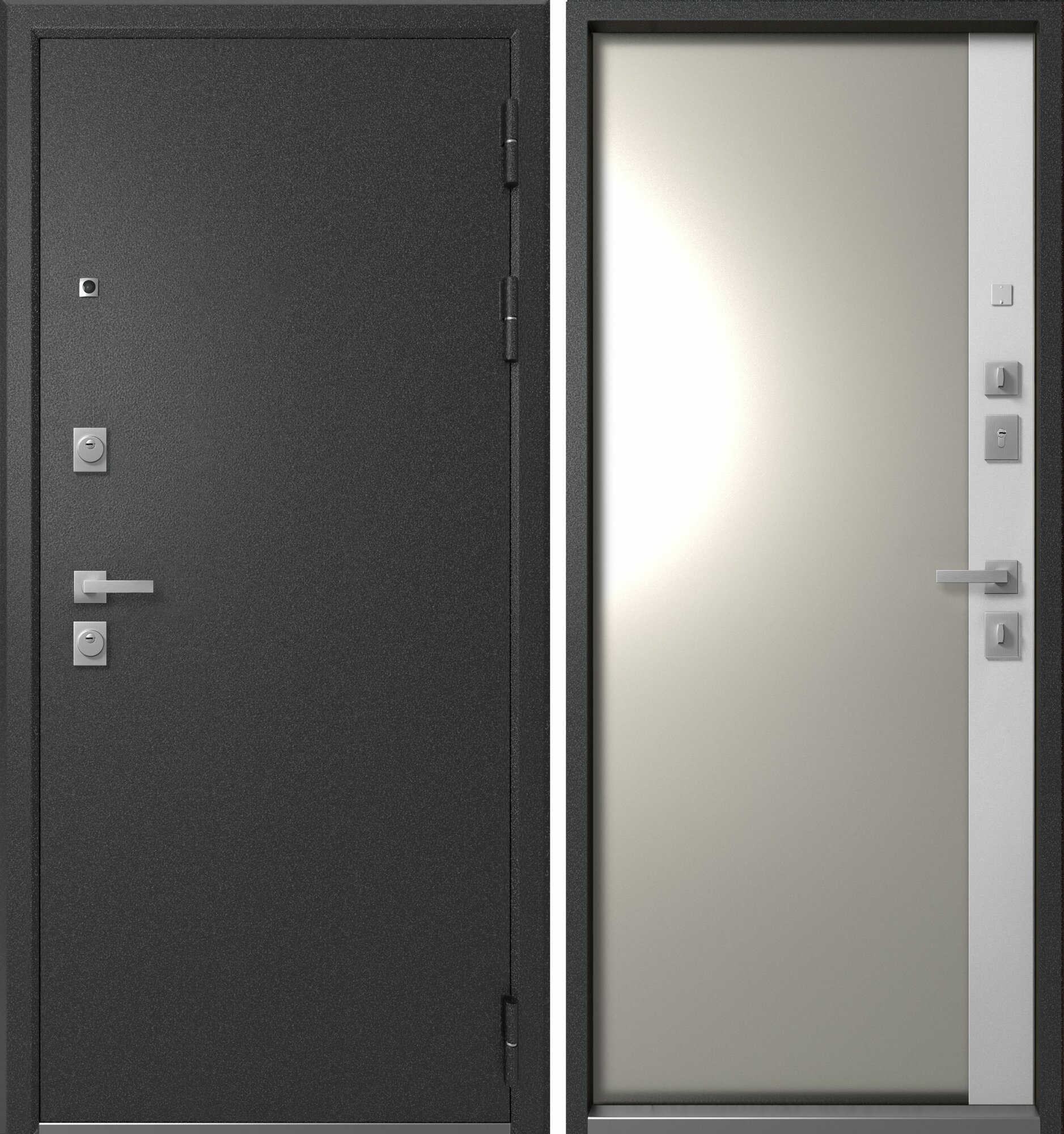 Дверь входная металлическая Эталон S-2 Антрацит муар блеск-Белый грунт (зеркало) 860 правая