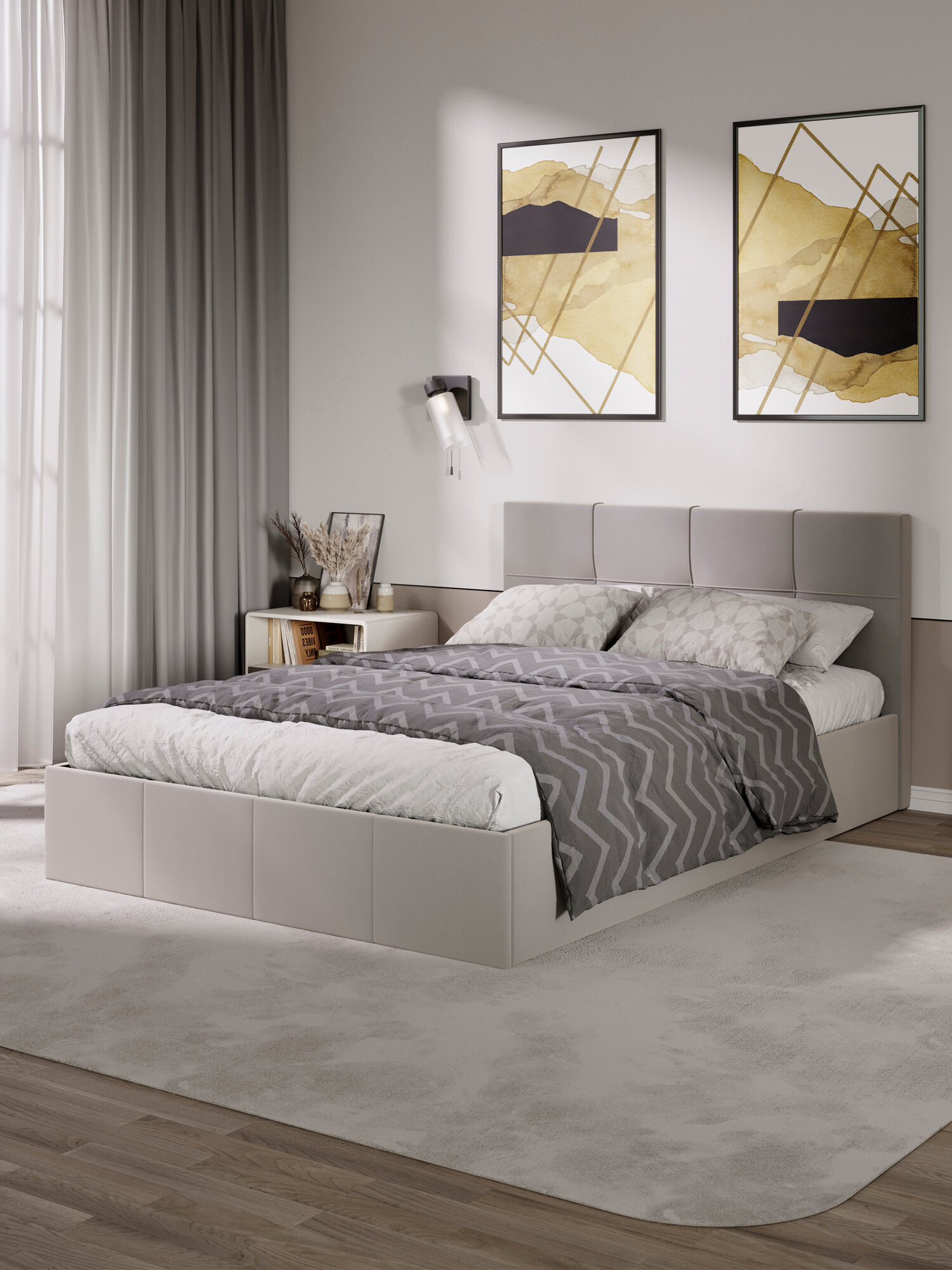 Лора Кровать с мягкой обивкой и заглушиной (1400) с ПМ Велюр Confetti Smoke