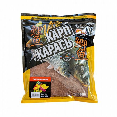Прикормка TAKEDO BRICK! VELVET Карп+Карась тутти-фрутти 0,8кг