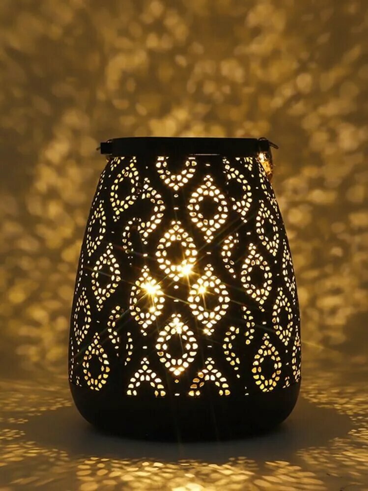 Металлическая лампа в марокканском стиле на батарейках для закрытых помещений на открытом воздухе, black