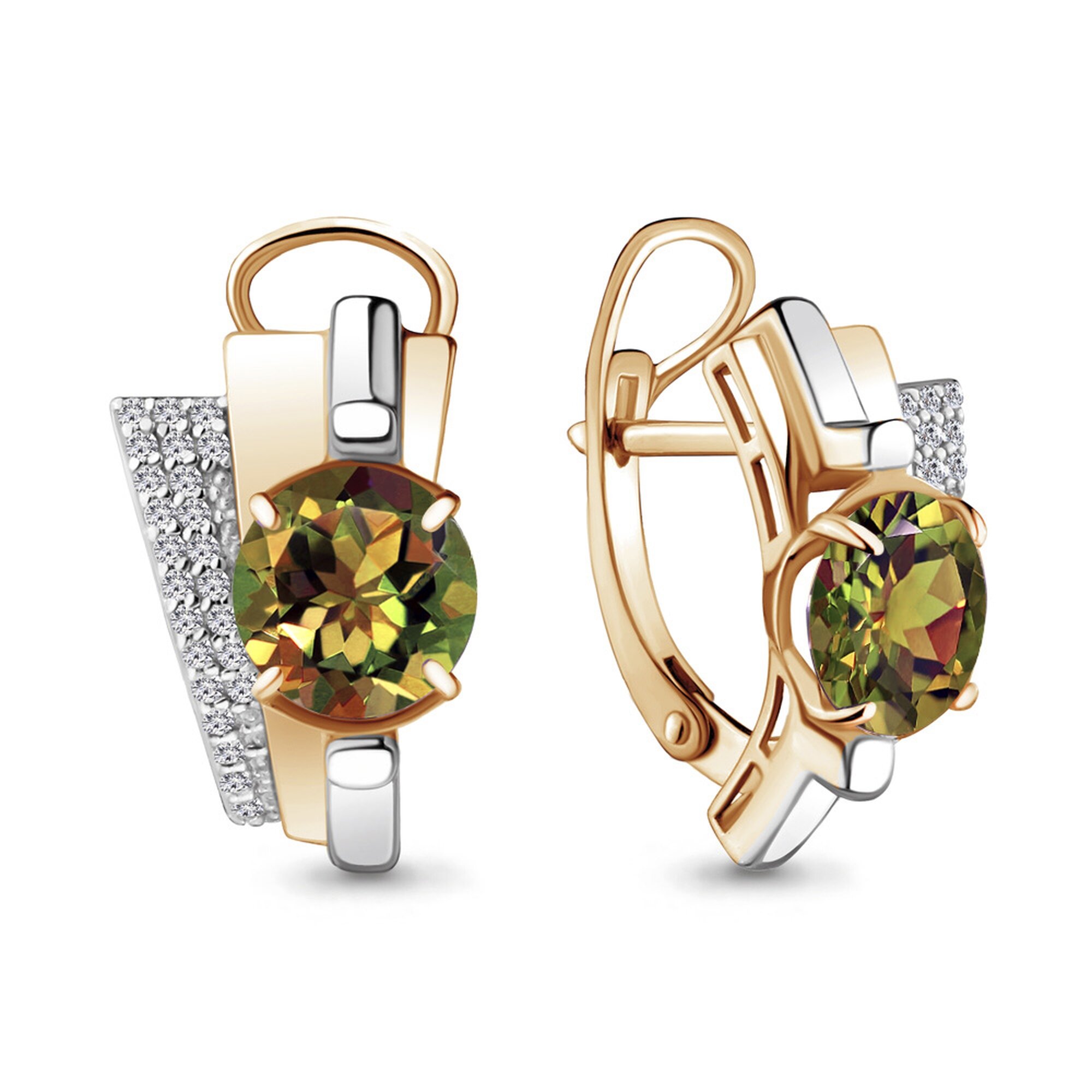 Серьги, серебро, 925 проба, золочение, султанит, фианит
