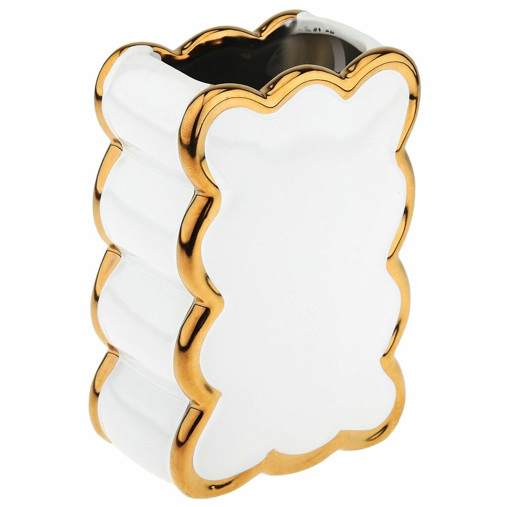 Ваза КНР керамическая "Орфей" 1л, 12х7 см, h 17,5 см, тонкокаменная керамика, горл - 8,5х5,2 см, глянцевая глазурь, цвет - белый, с золотом (8801C)