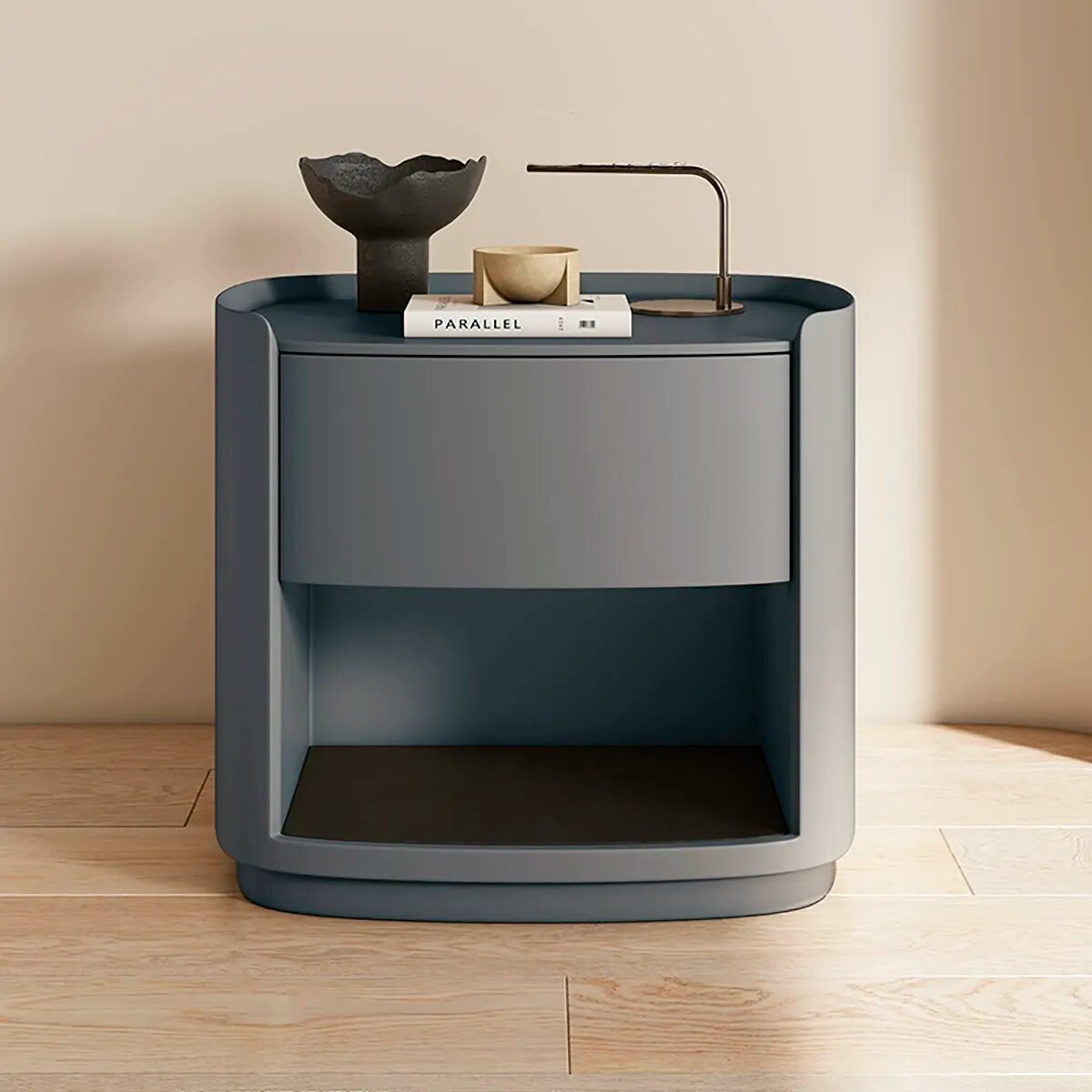 Тумбочка прикроватная с одним ящиком в современном стиле обитая экокожей Nomi 50 см (темно-серый)