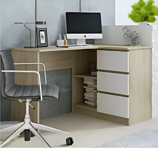 Стол угловой Челси 1300х768х904 мм Дуб Сонома / Белый глянец