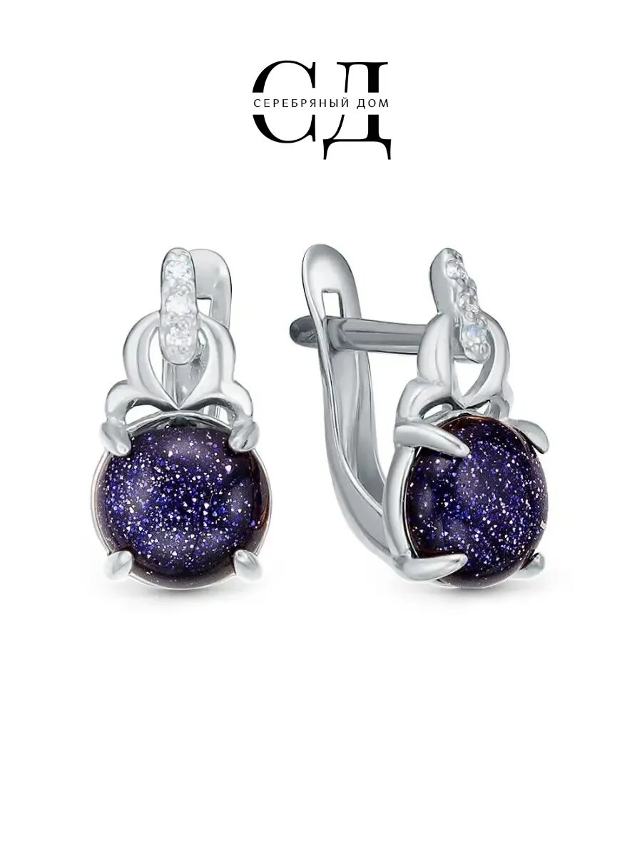 Серьги, 925 проба, родирование, фианит, авантюриновое стекло