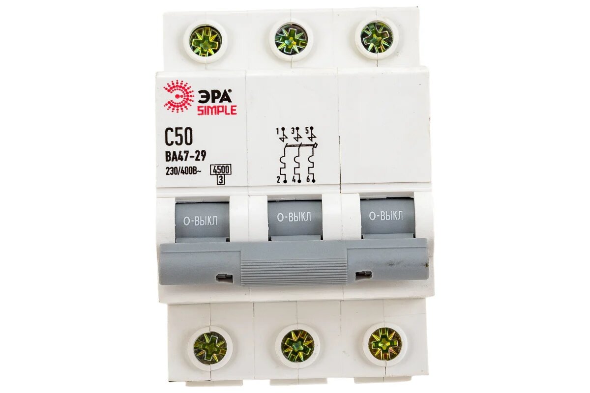 ЭРА SIMPLE ВА 47-29 3P 50А C 4,5кА Б0039243 модульный автоматический выключатель