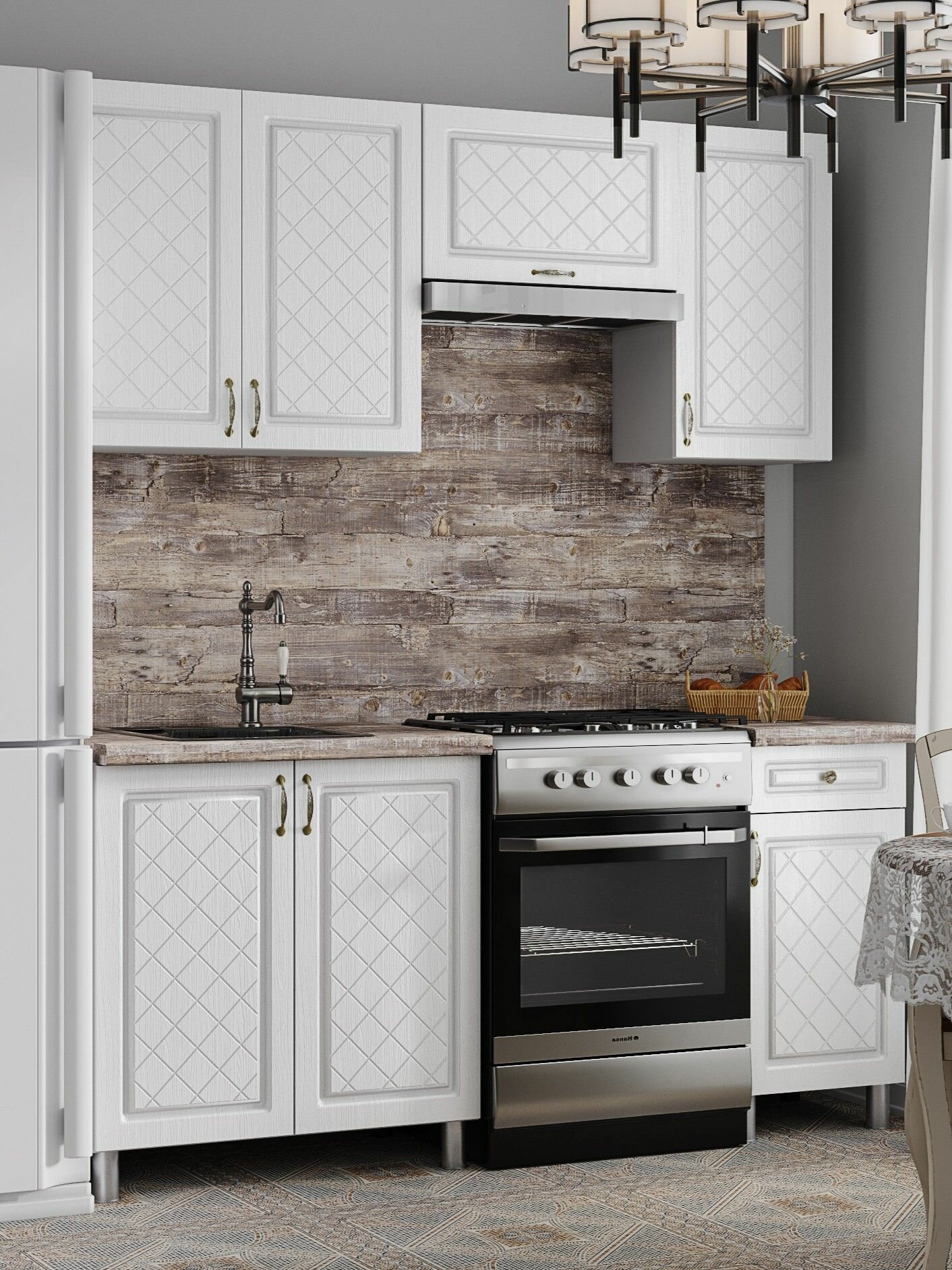 Кухонный гарнитур с окапом Версаль МДФ 1,8м арктик без столешницы