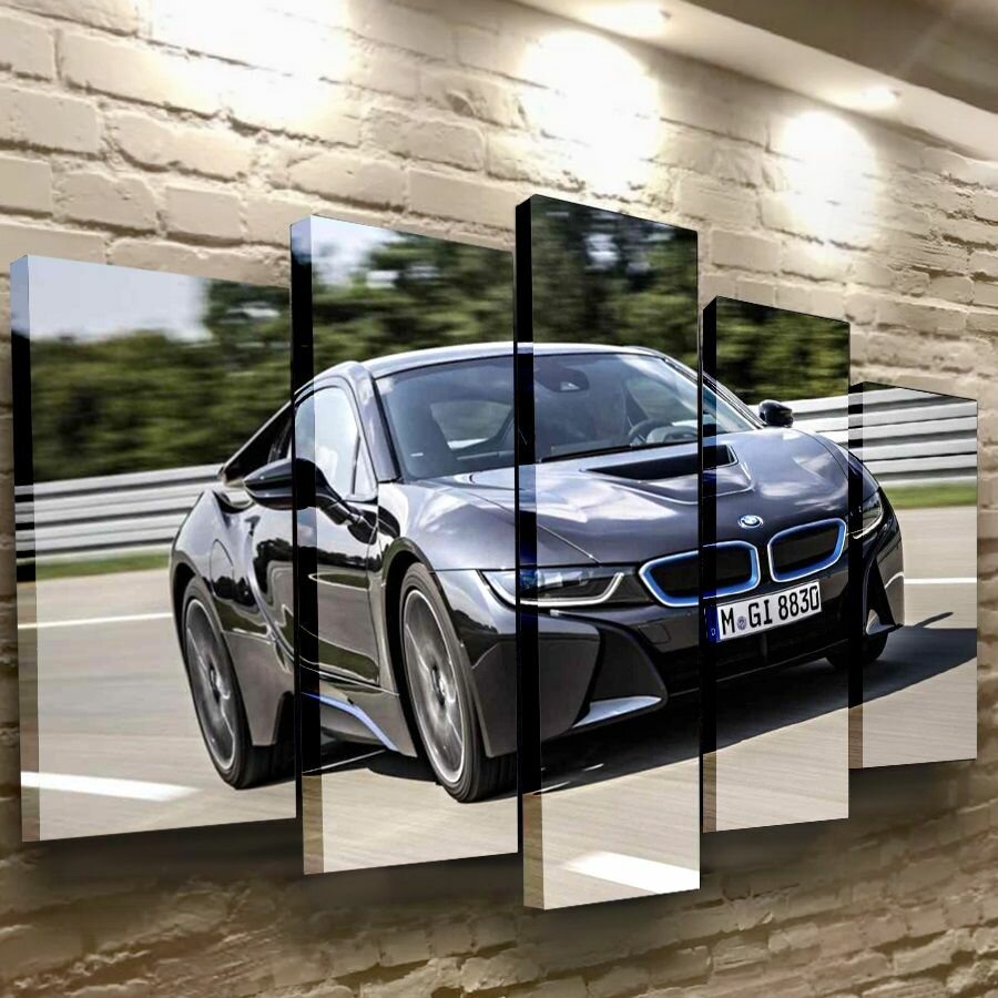 Modul007 Модульная картина из 5 модулей "Черный БМВ" 140х80 см для гостиной для спальни для комнаты для интерьера