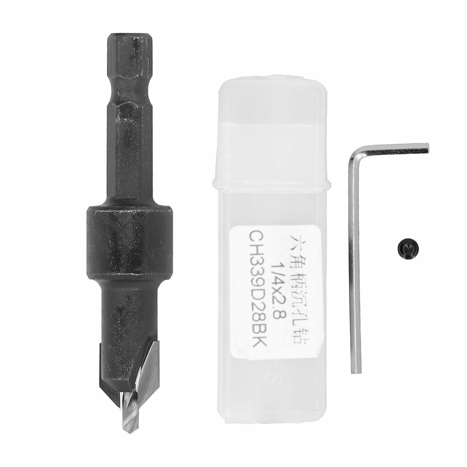 Набор зенковочных сверл с шестигранным хвостовиком, регулируемый, сменный, с гаечным ключом и контейнером для хранения, для работы по дереву, металлу и электроинструментам.