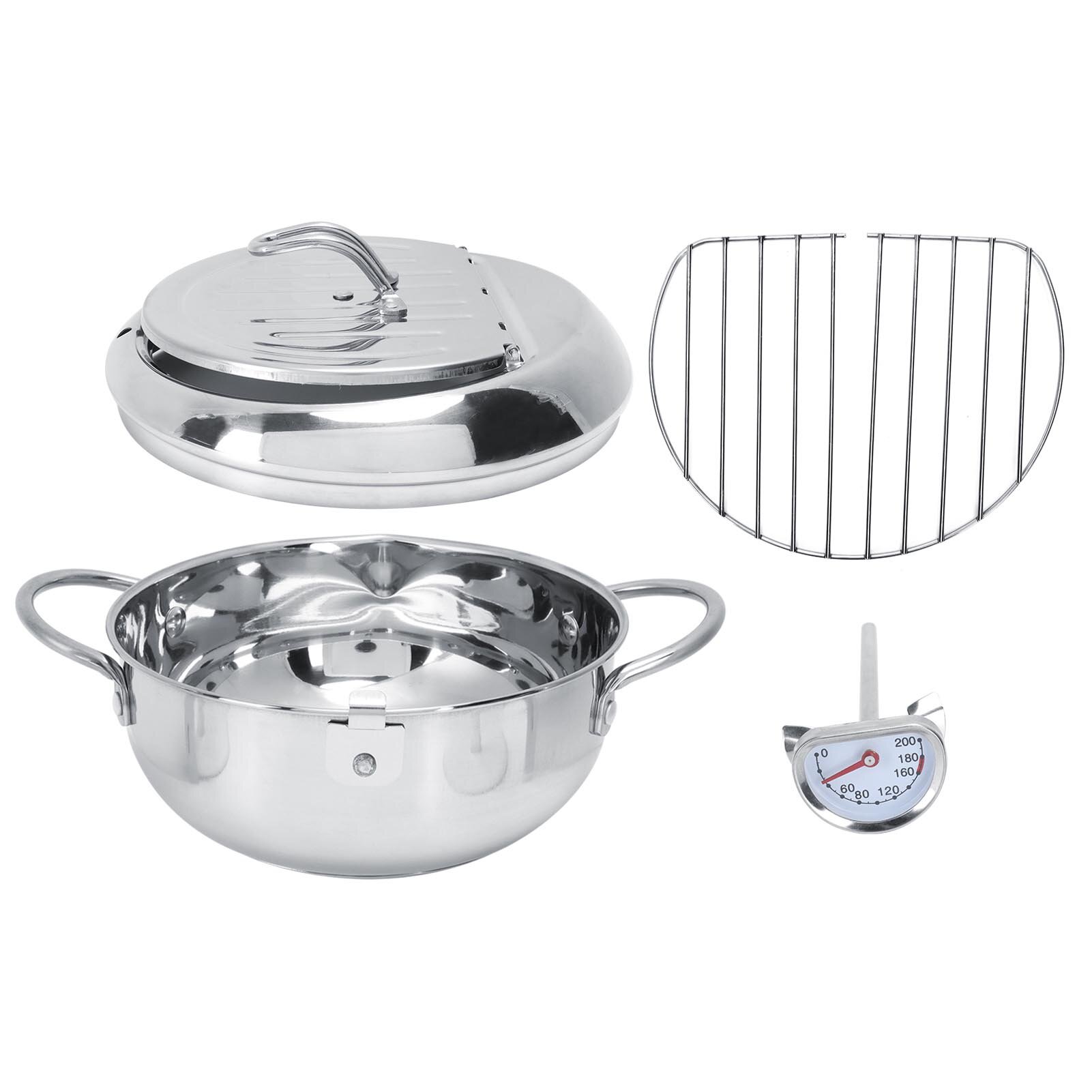 Глубокий фритюрный горшок с темно -жареным горшком с глубокой фритюрной горшкой с термометом с термометом с термометром в стиле джапонской фритюр