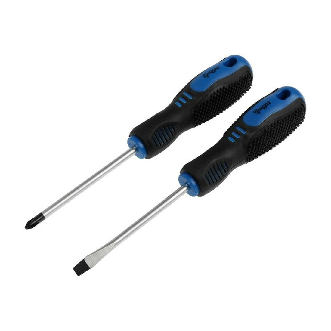 Набор отверток тундра, CrV, хром, магнит, 2К рукоятки, PH2/SL6 х 100 мм, 2 шт.