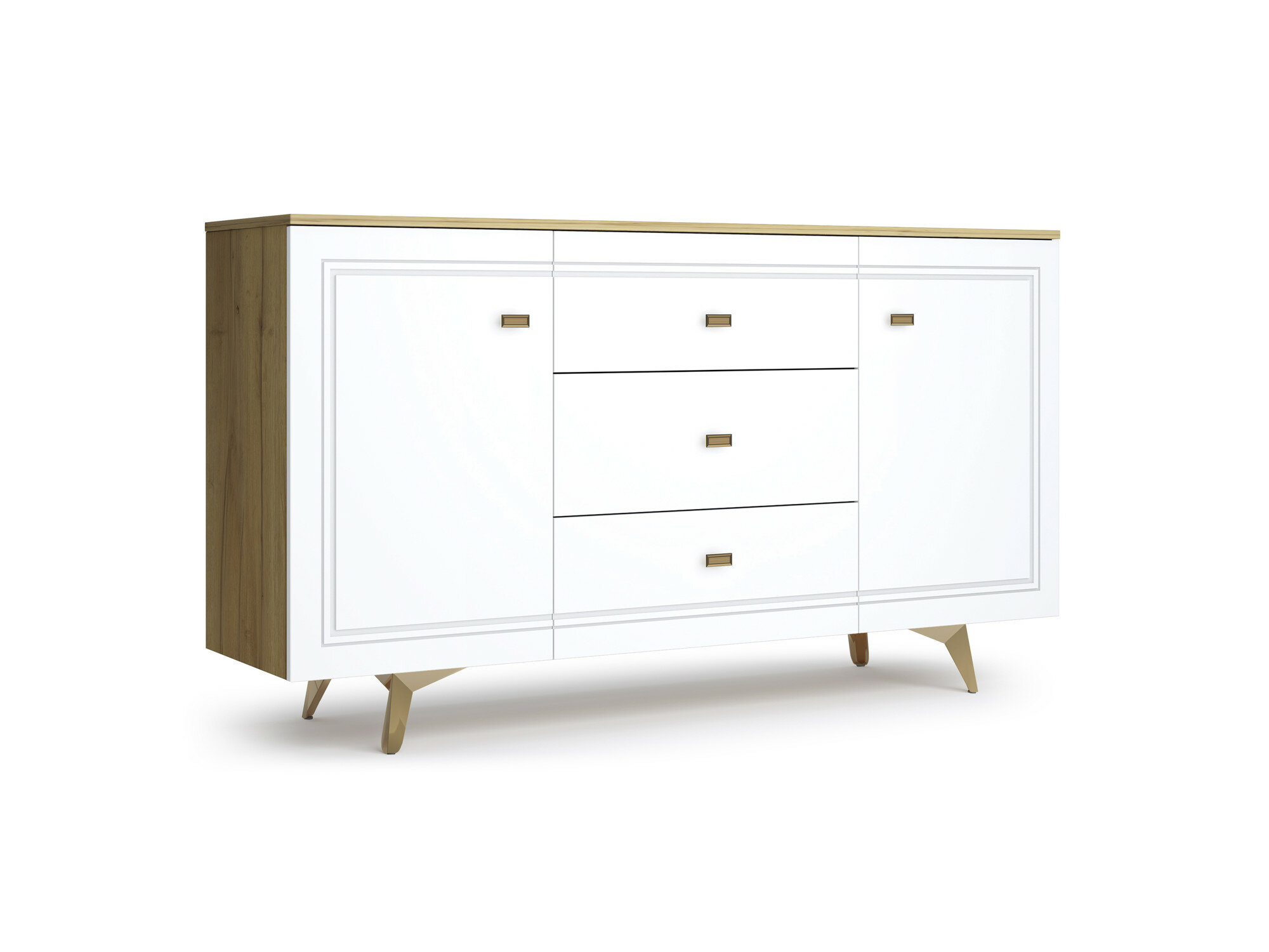 Комод в стиле модерн, 3 выдвижных ящика/2 двери, Глянец белый