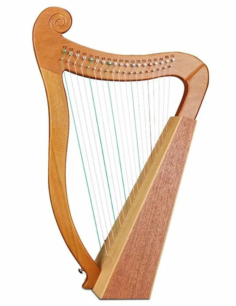 Арфа-лира, 19 струн, дерево, портативная, 36" L x 9" H x 18.5" W, желтая