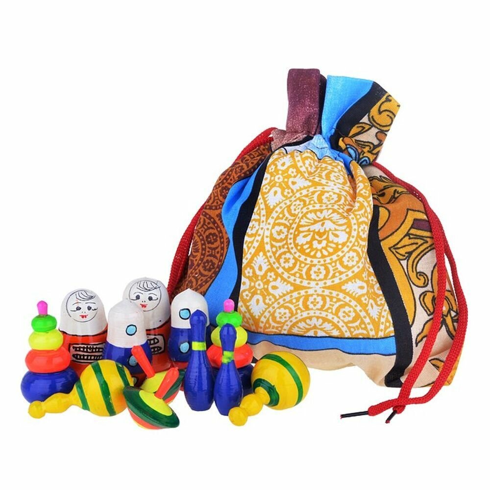 Волшебный мешочек "Игрушки расписные", дидактическая игра, набор деревянных цветных фигурок, счетный материал