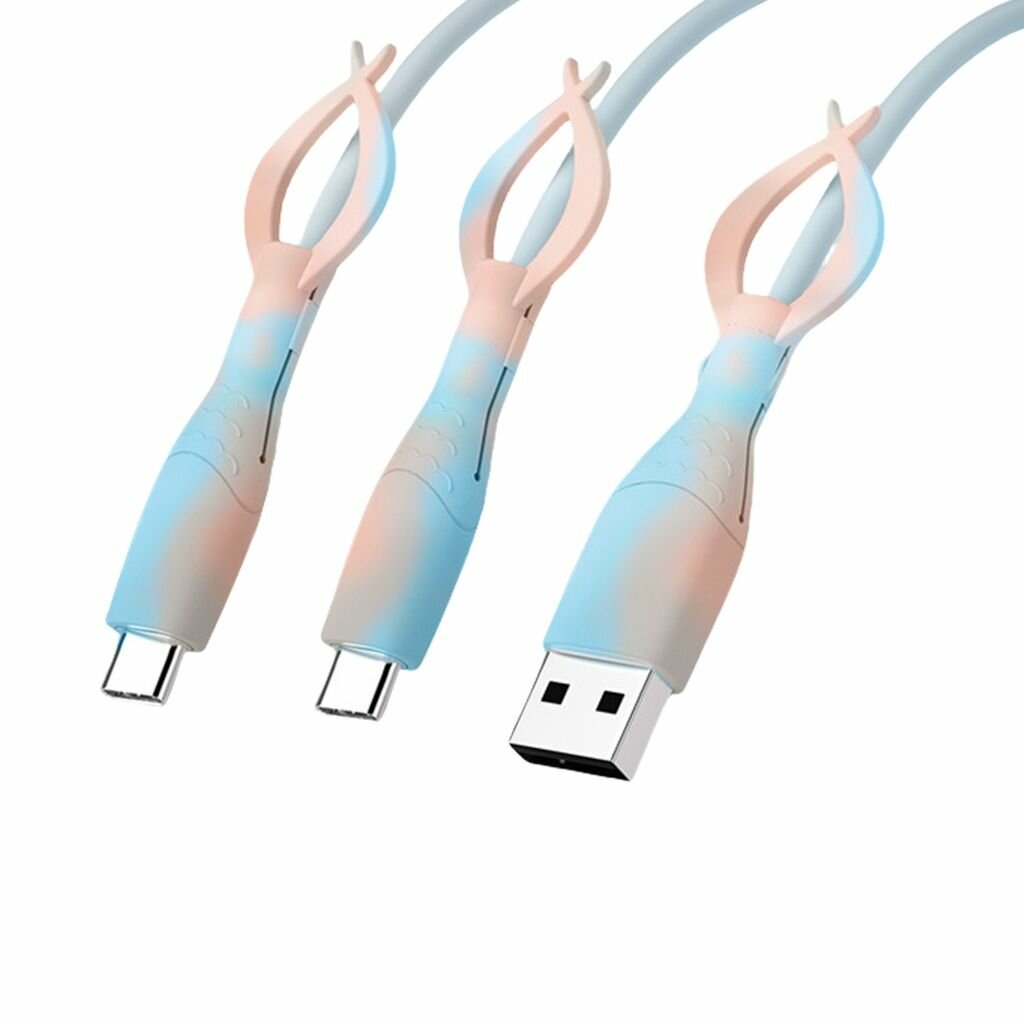 Кабель usb type c ,1 комплект из 3-х силиконовых защитных оболочек для кабеля передачи данных-синяя и белая пудра