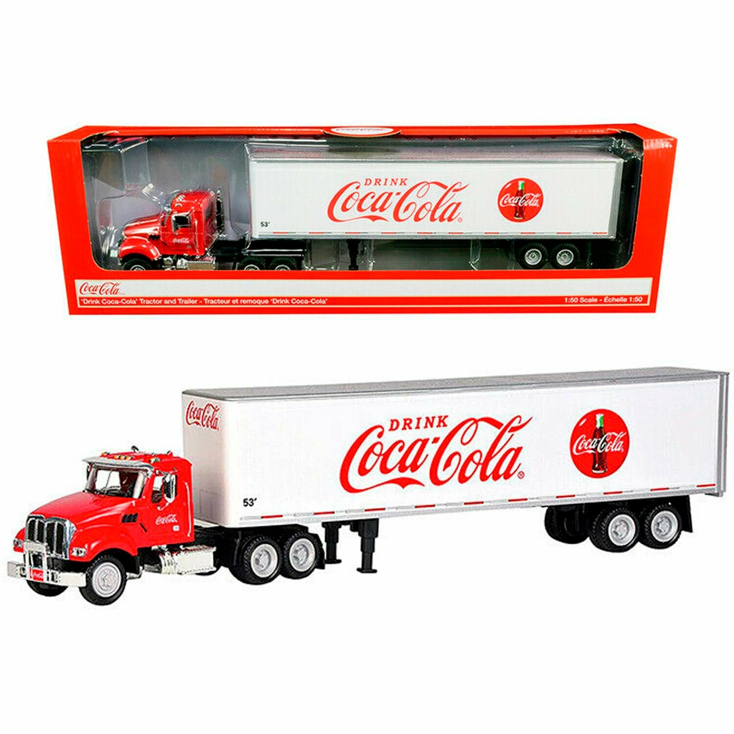 Машинка литая коллекционная Motor City Classics - Die-сast модель по лицензии Coca-Cola Drink Coca-Cola Tractor and Trailer, масштаб 1:50, 450025