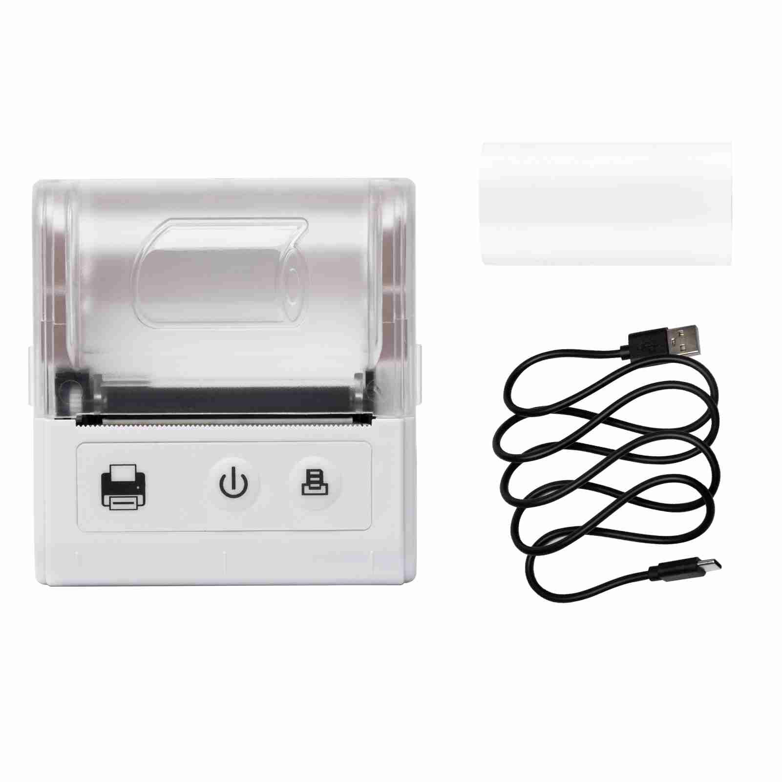 Портативный мини-термопринтер чеков с USB и Bluetooth-соединением, 2 дюйма (57 мм), беспроводная связь, высокая скорость, с одним рулоном бумаги внутри, для ресторанов, розничных магазинов.