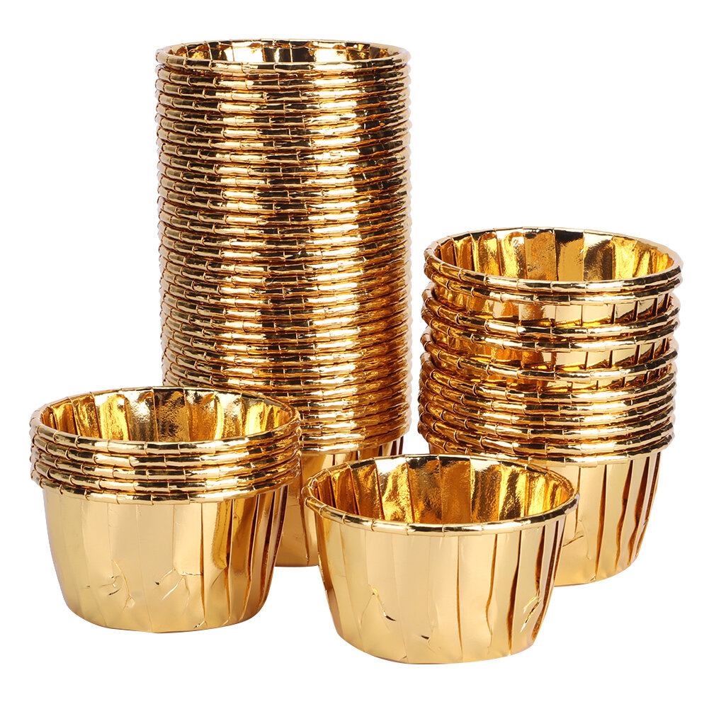 50 шт. двусторонний скрученный бумажный стаканчик, термостойкие чашки для выпечки тортов для кексов (золото)