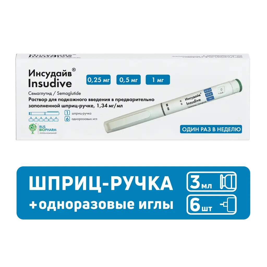 Инсудайв раствор для подкожного введ 0,25/0,5/1 мг/доза 3 мл шприц-ручка 1 шт+иглы 6 шт 1 уп
