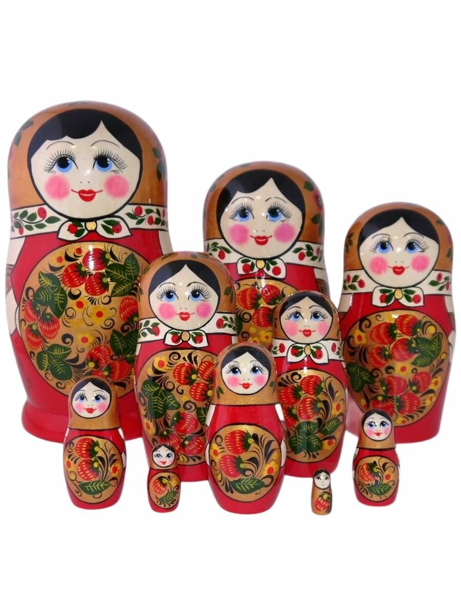 Матрешка хохломская 10 предметов, Хохлома, ручная авторская работа