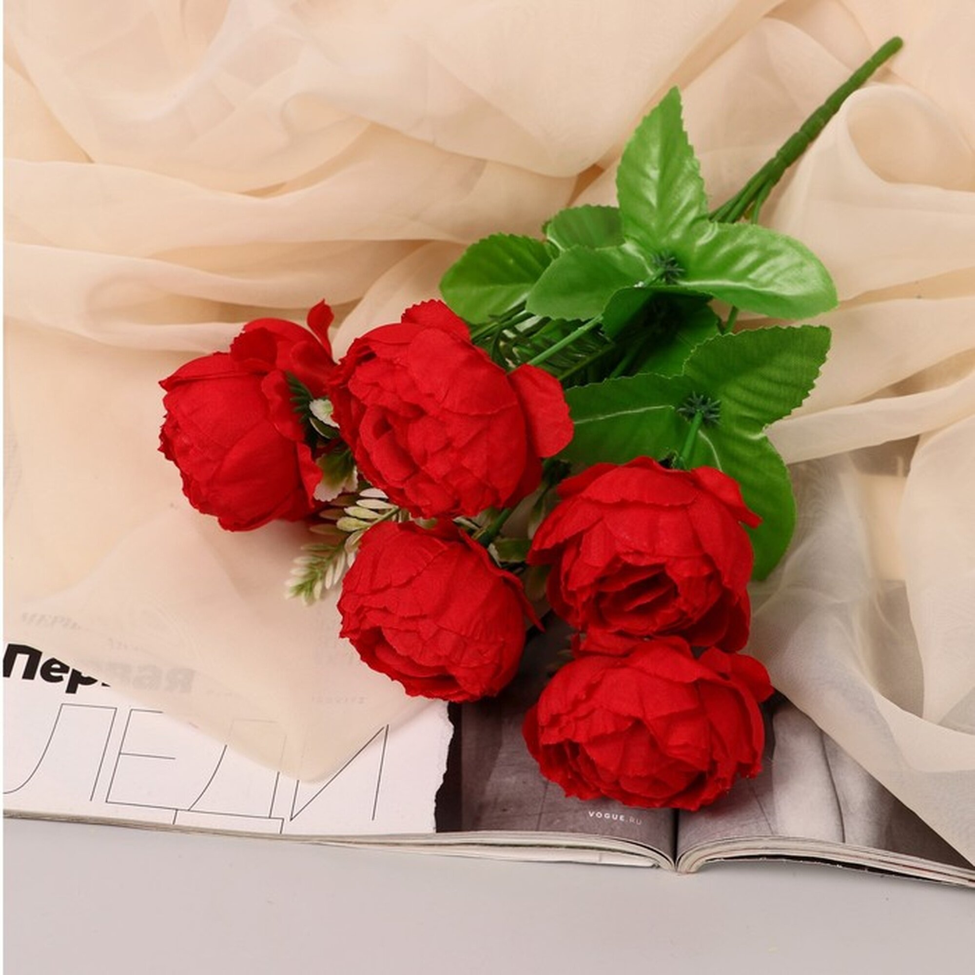 Букет искусственный Сима-ленд «Пышные пионы», пластик, текстиль, 5×26 см