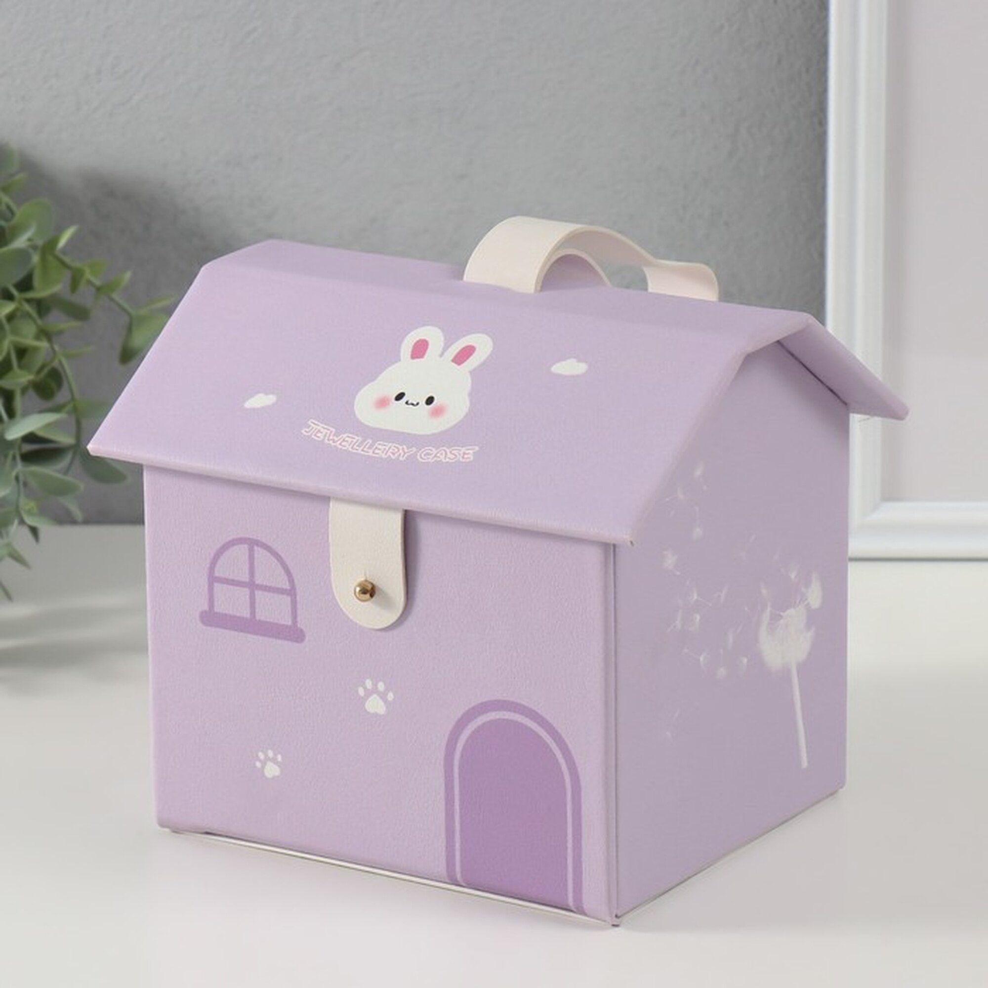 Шкатулка для украшений «Домик. Зайка», искусственная кожа, сирень, 16.5×19×16.5 см