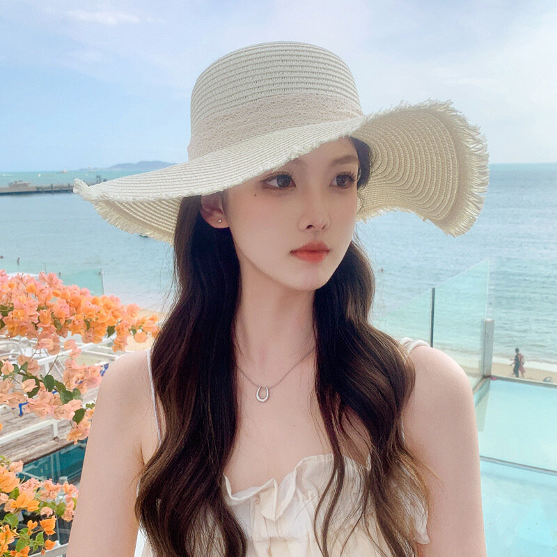 Шляпа, женская, с бантом, необработанные края, молочно-белая, размер M